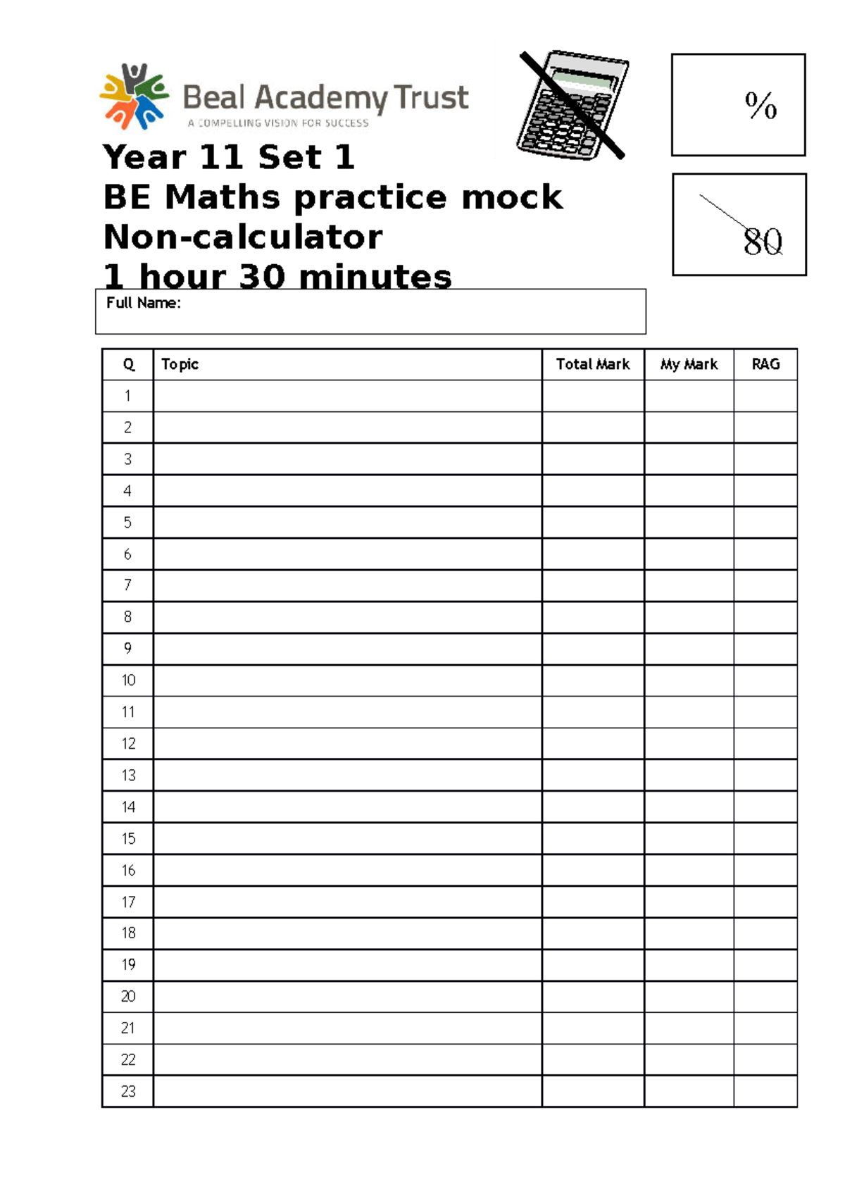 Year 11 Set 1 BE Maths practice mock - Studocu