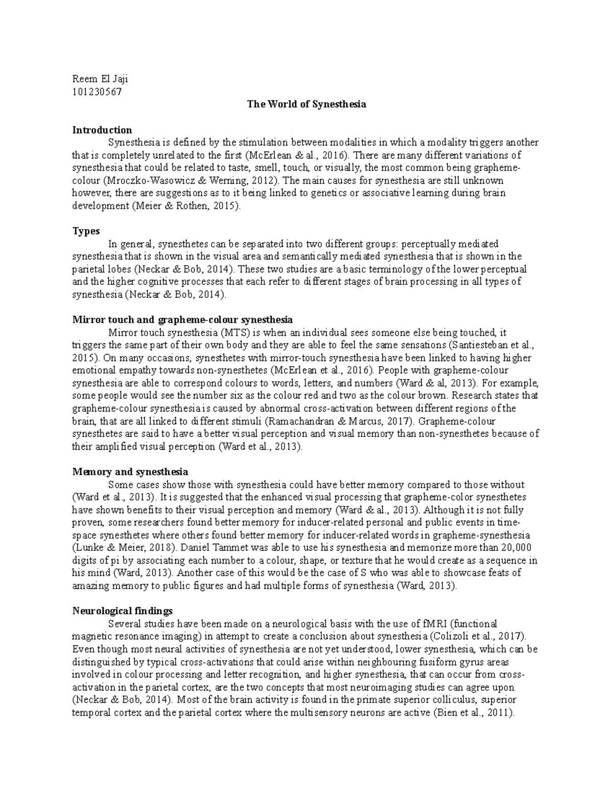 Term Paper fall 2021 - Reem El Jaji 101230567 The World of Synesthesia ...