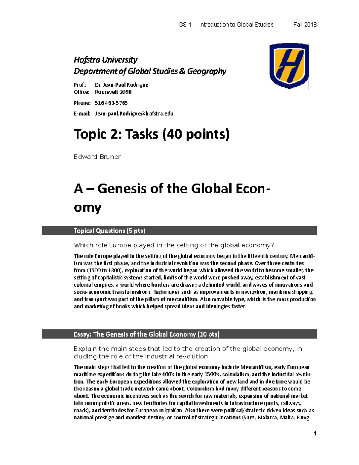 GS 1 Topic 2 Tasks Word - GS 1 – Introduction to Global Studies Fall ...