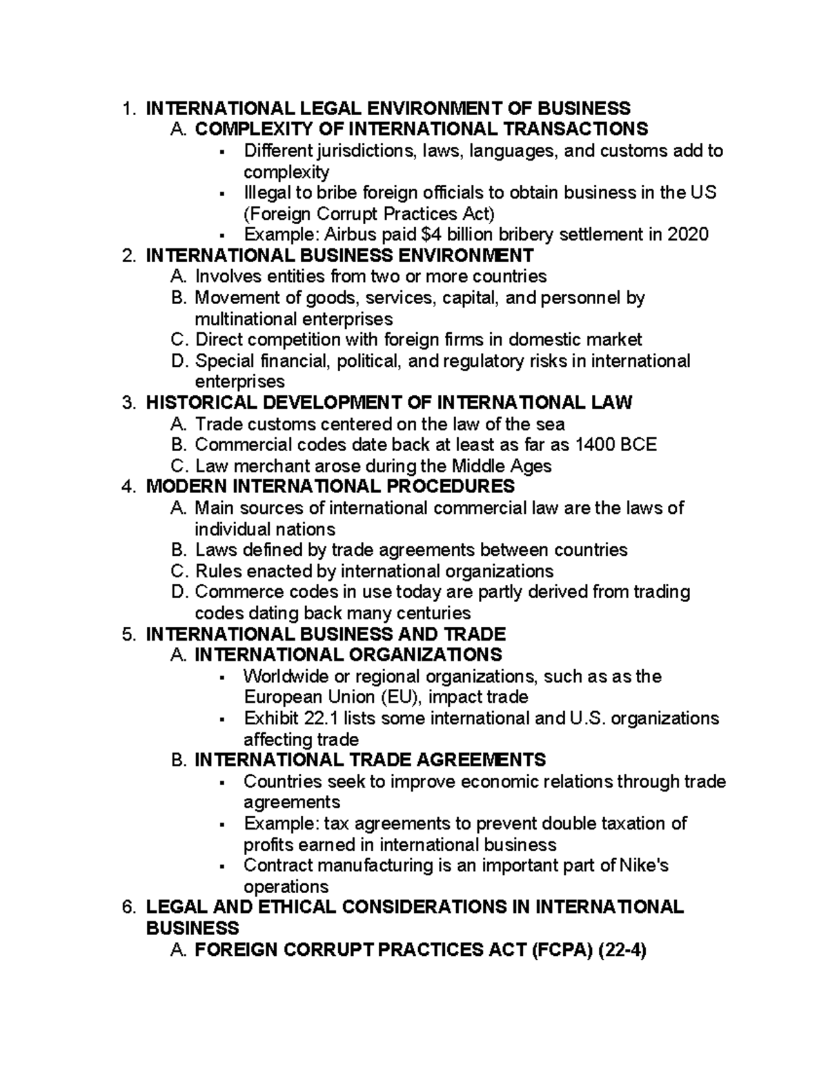 BLAW 3310 Chapter 22 - 1. INTERNATIONAL LEGAL ENVIRONMENT OF BUSINESS A ...