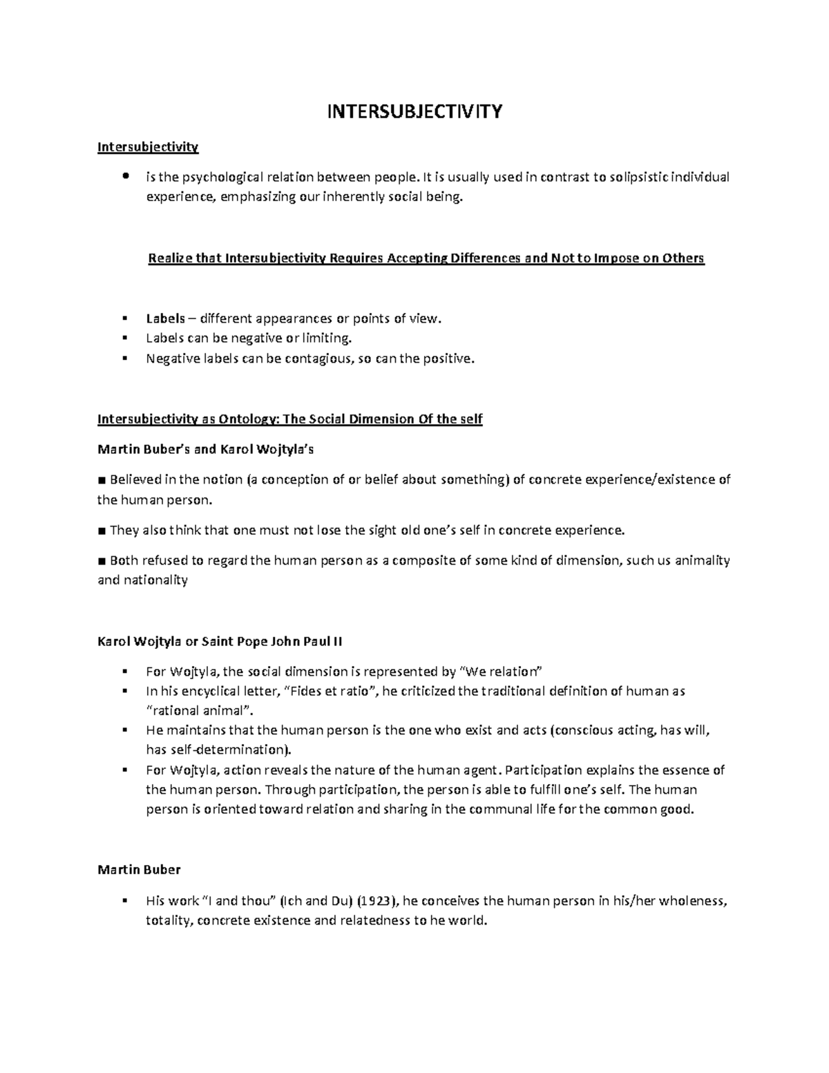 Intersubjectivity - I NTERSUBJECTIVITY Intersubjectivity is the ...