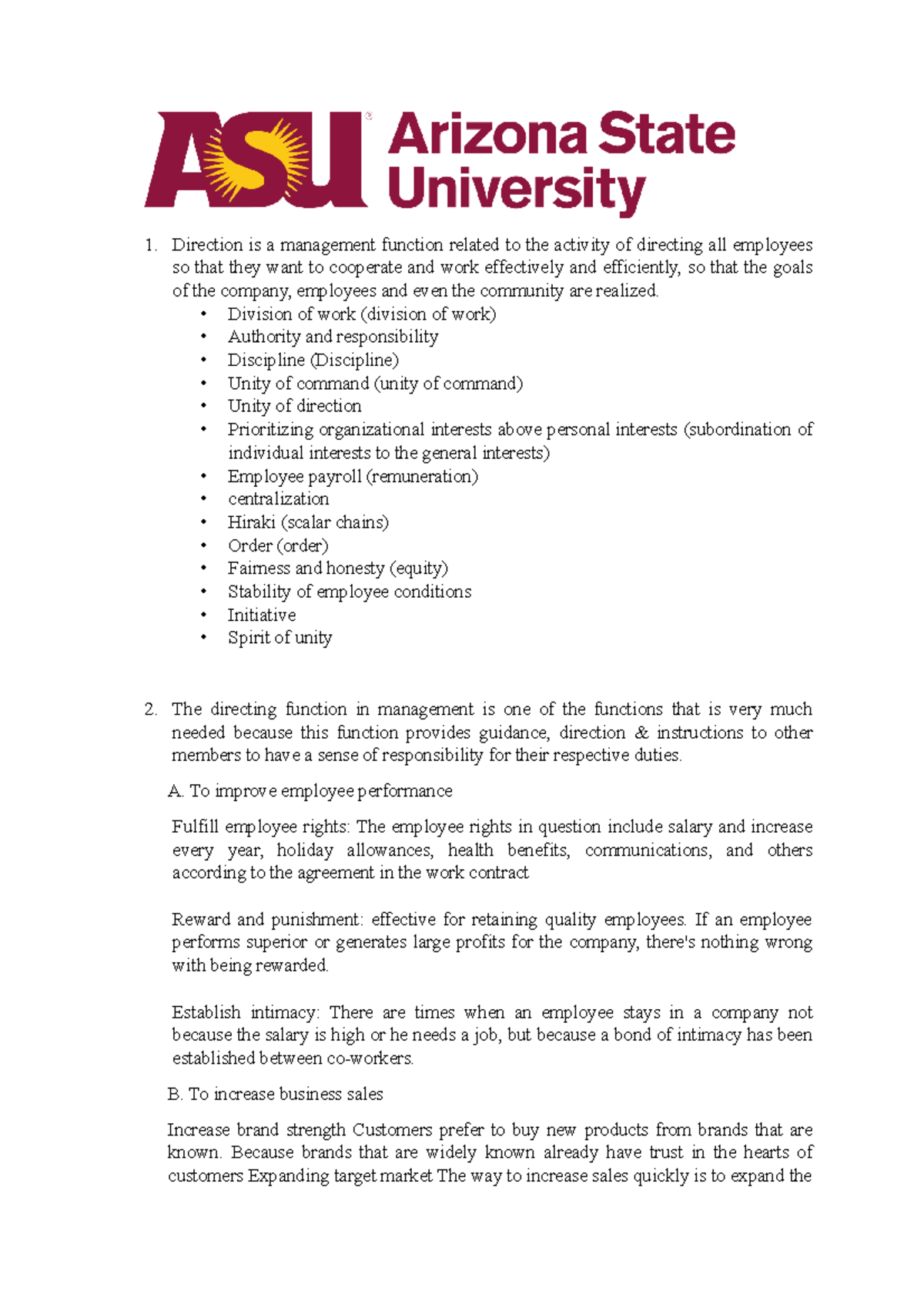 Management function - Division of work (division of work) - Authority ...
