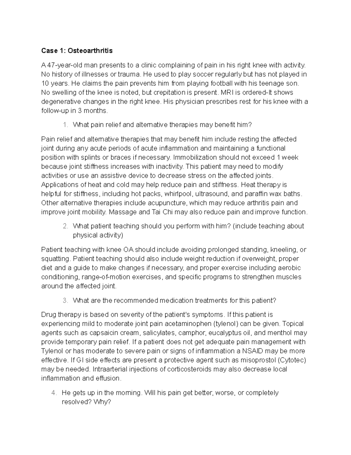 6202 Case Study Module 12 - Case 1: Osteoarthritis A 47-year-old man ...