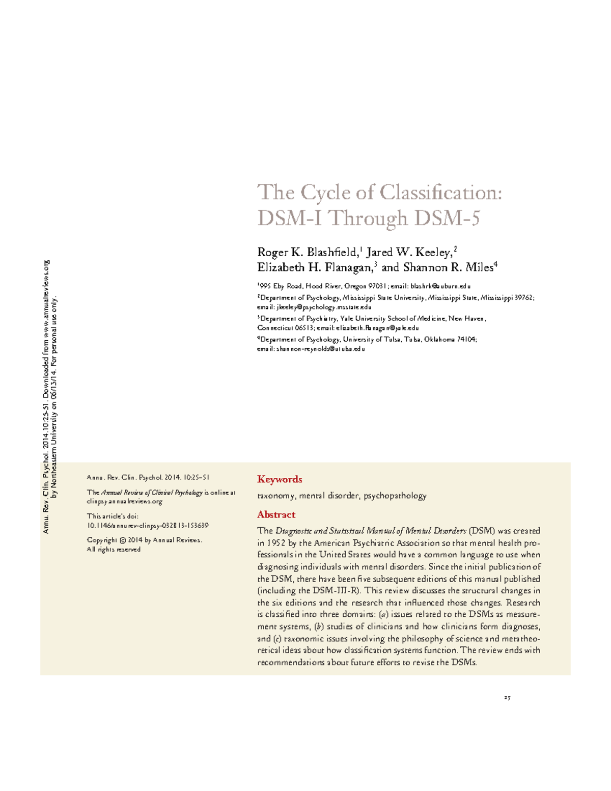 Blashfield 2014 - Resource article - The Cycle of Classification: DSM-I ...
