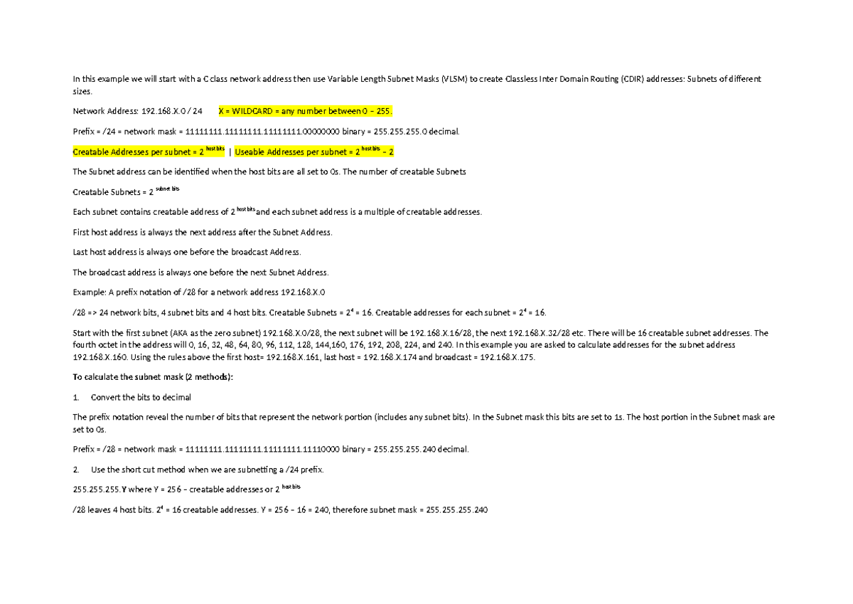 Subnetting Cheat Sheet - In this example we will start with a C class ...