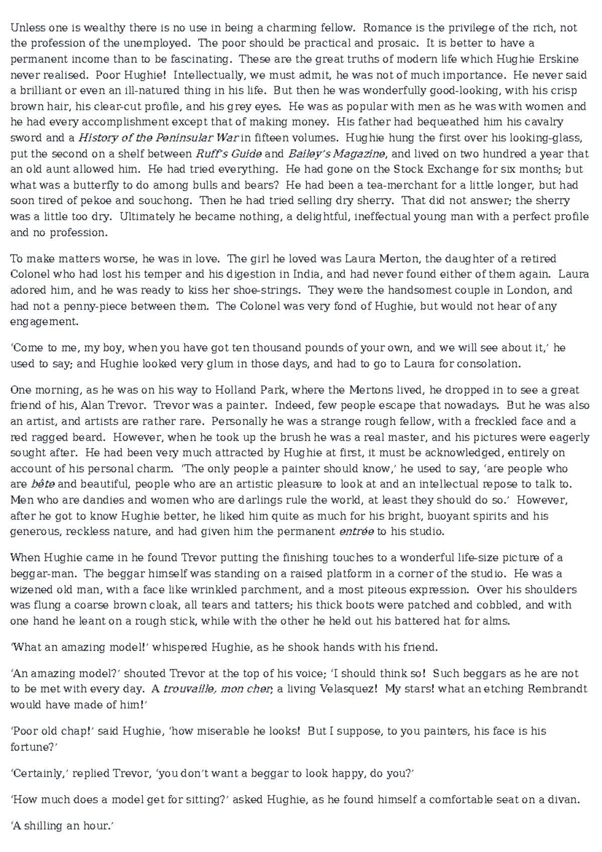 The Model Millionaire - Hhghhh - Unless one is wealthy there is no use ...