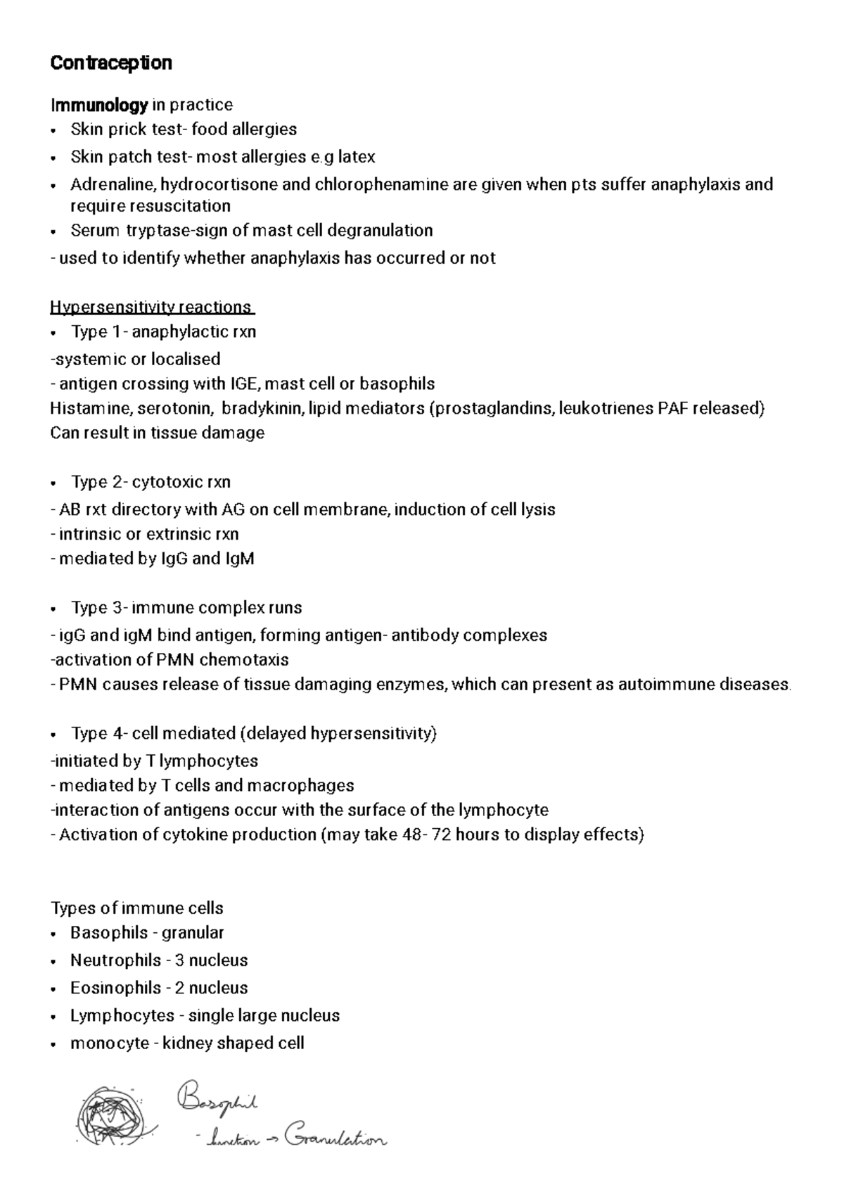 contraception notes - Contraception Immunology in practice Skin prick ...