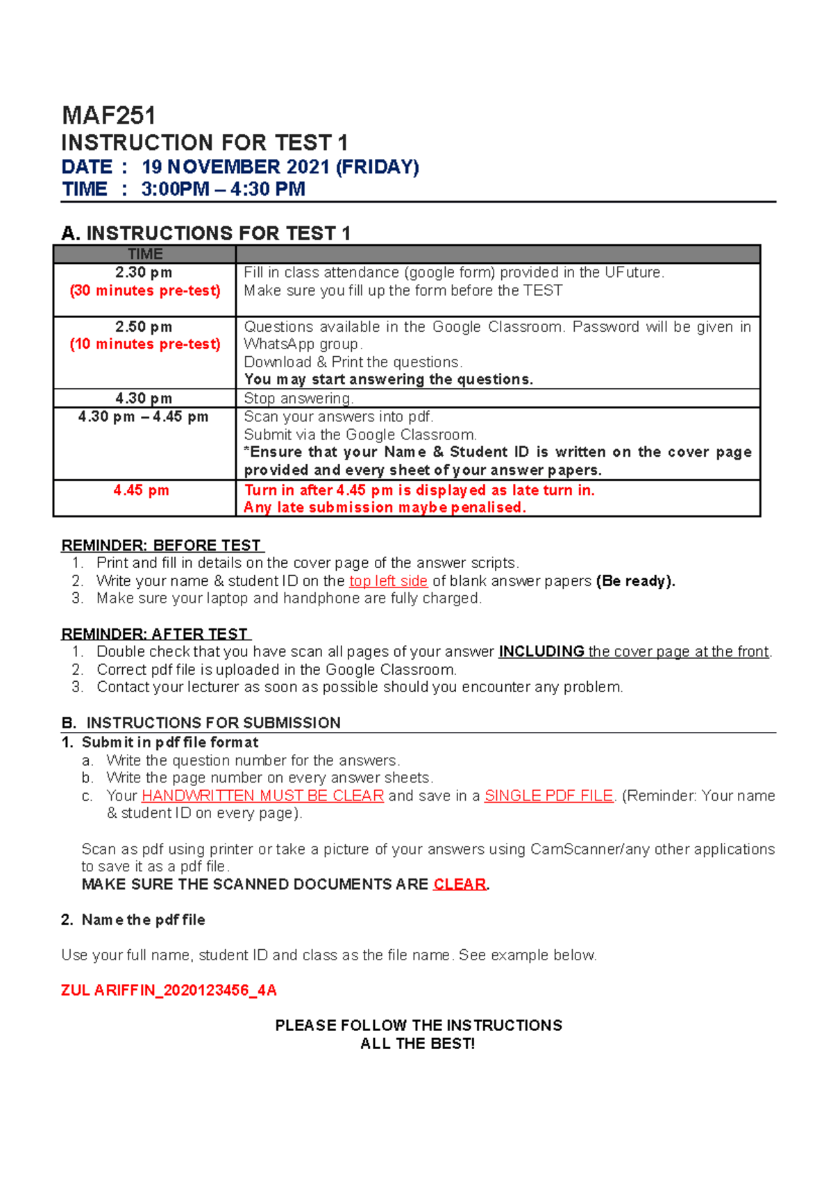 MAF251 Guideline TEST Submission - MAF INSTRUCTION FOR TEST 1 DATE : 19 ...