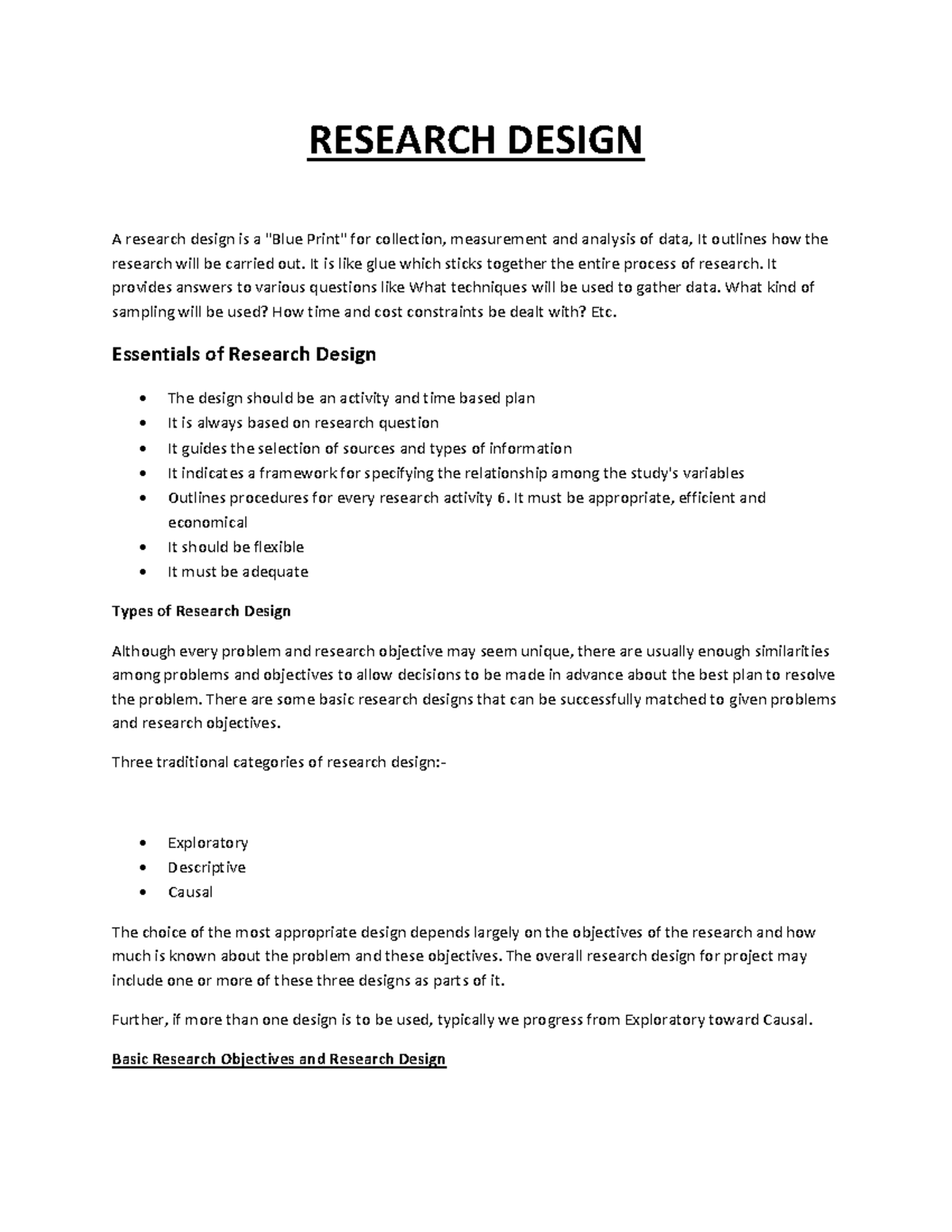 Research Design - RESEARCH DESIGN A research design is a "Blue Print ...