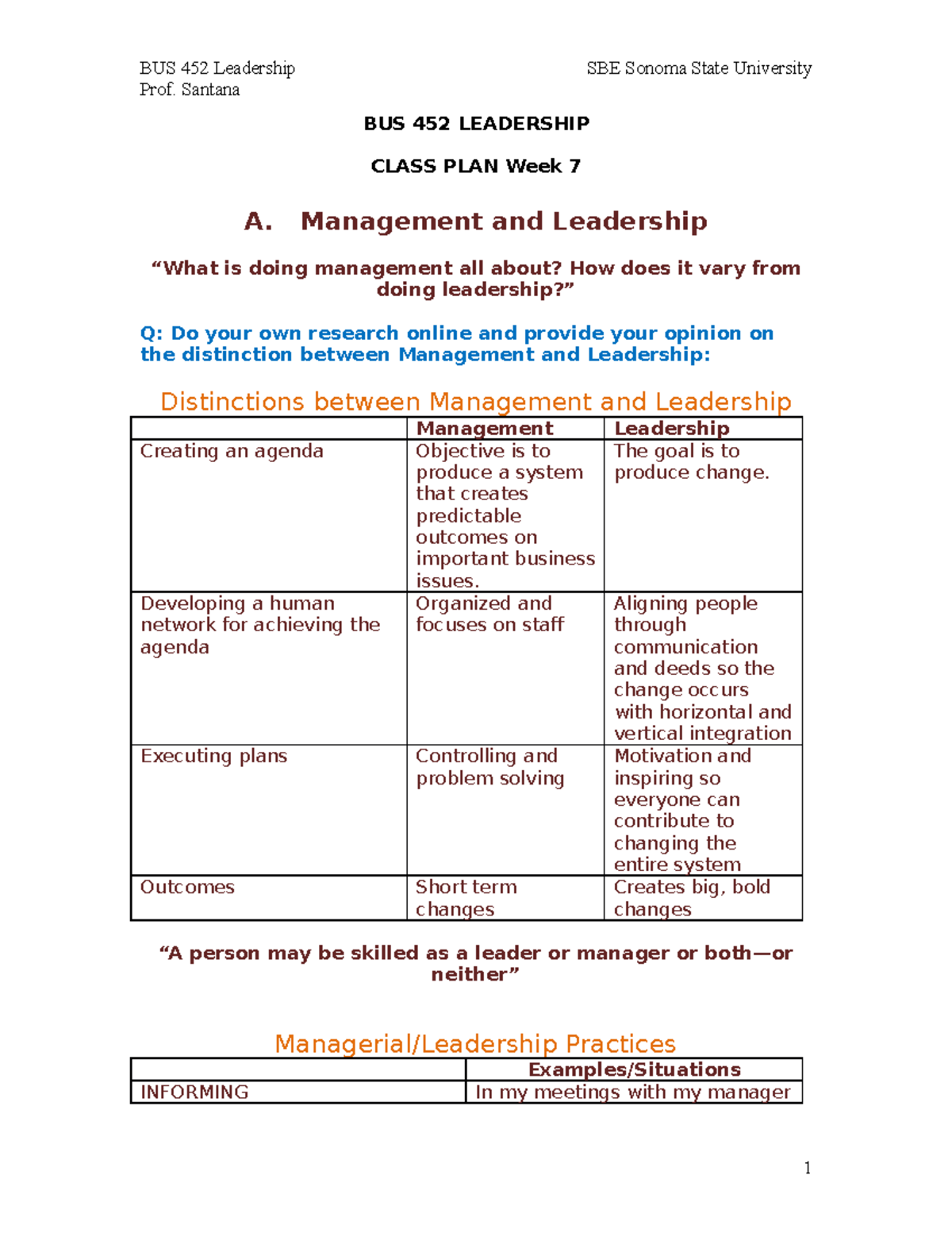 #4 Exercise III (3%) - 3rd Class plan - Prof. Santana BUS 452 ...