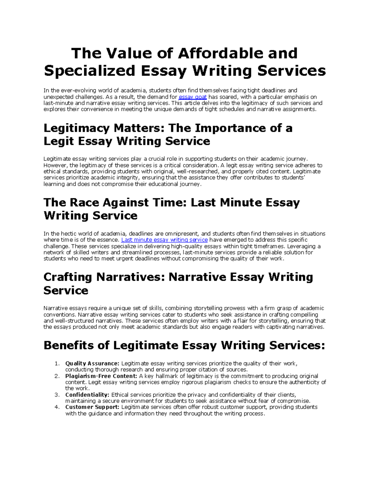The Value of Affordable and Specialized Essay Writing Services - As a ...
