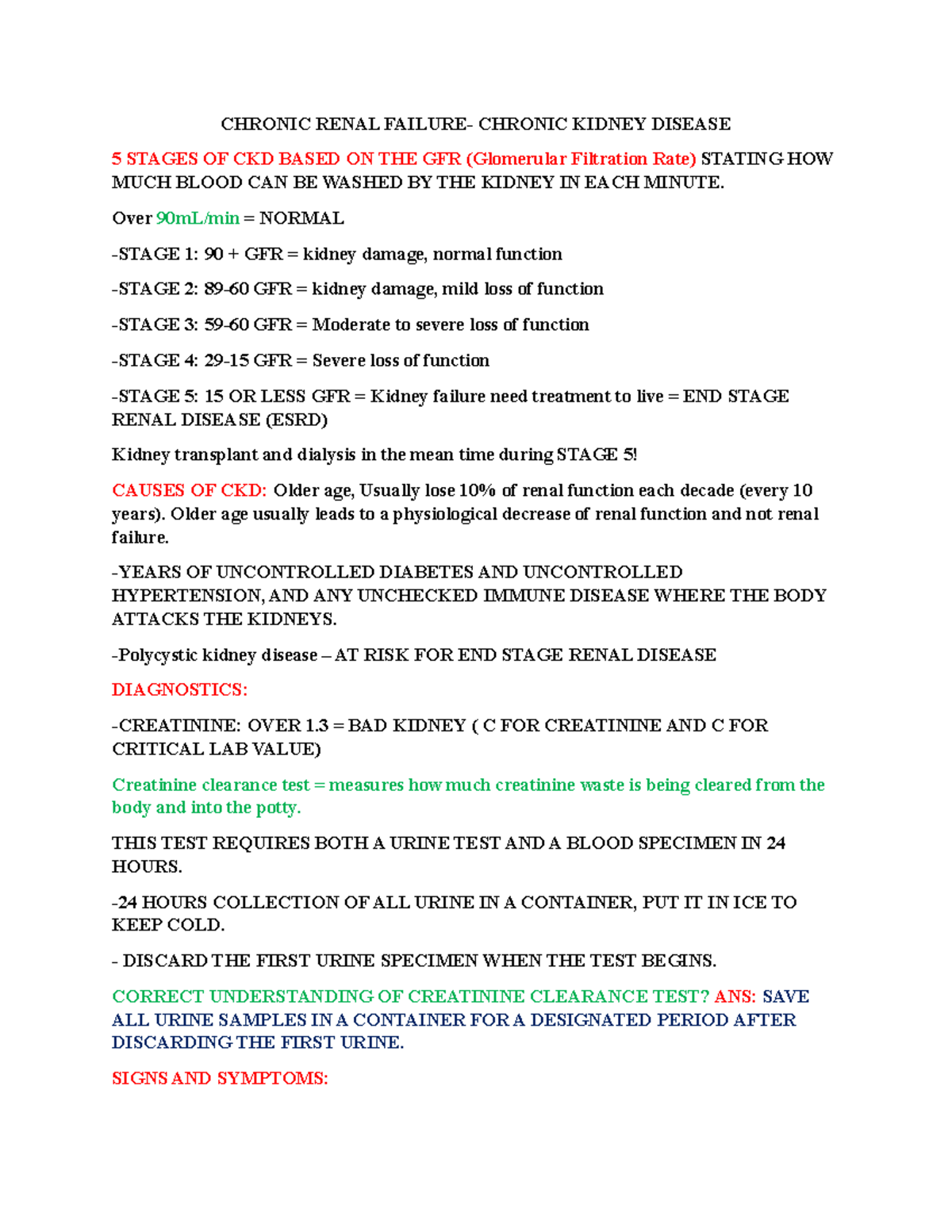 CKD notes - AVJNVJVN - CHRONIC RENAL FAILURE- CHRONIC KIDNEY DISEASE 5 ...