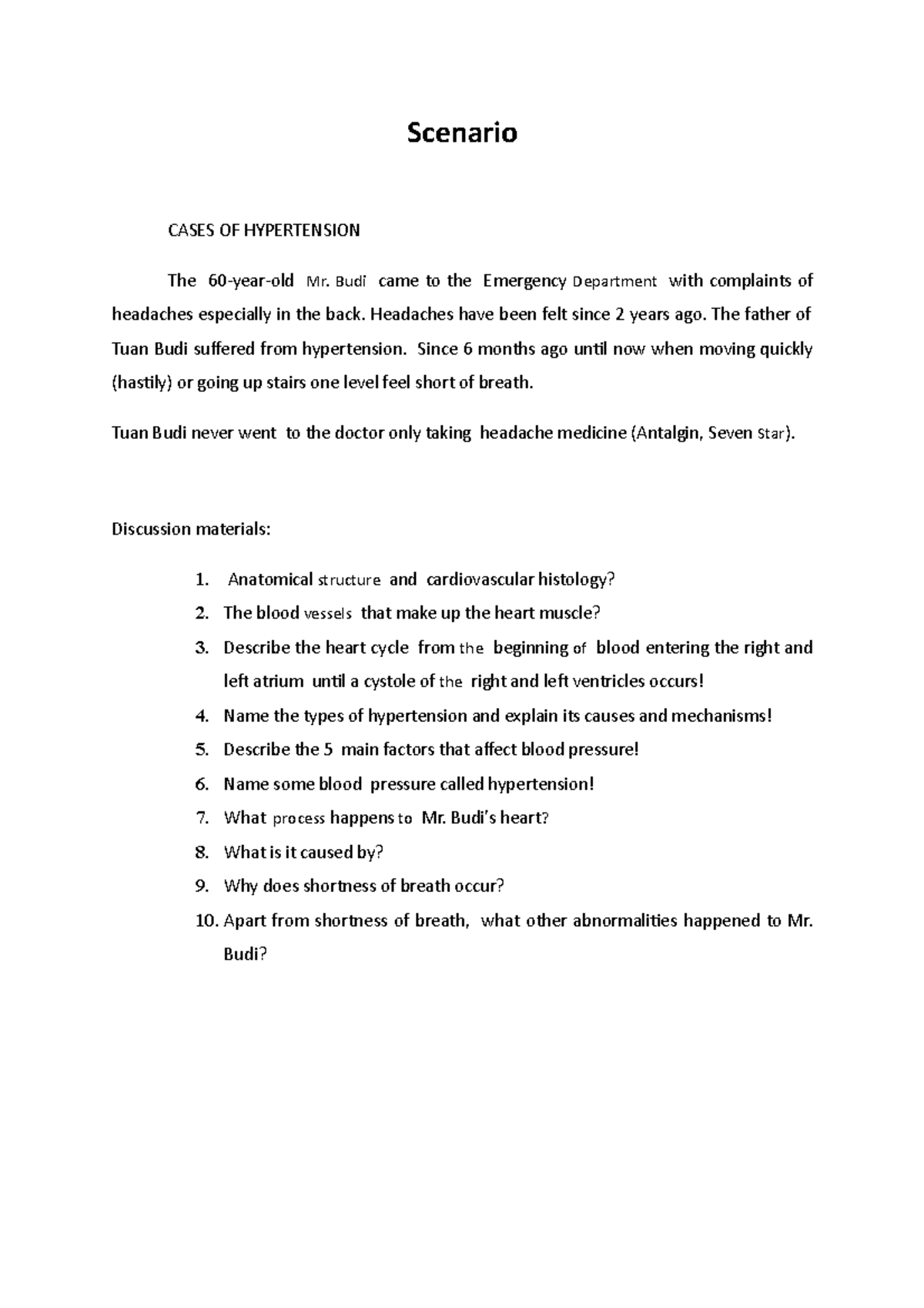 Cardiovascular, Body Fluid and Lymphatic system scenarios - Scenario ...