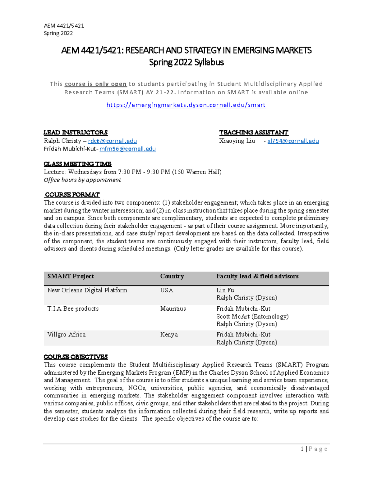 Syllabus SP22 AEM4421 LEC001 Current - Spring 2022 AEM 4421/5421: RESEARCH AND STRATEGY IN ...