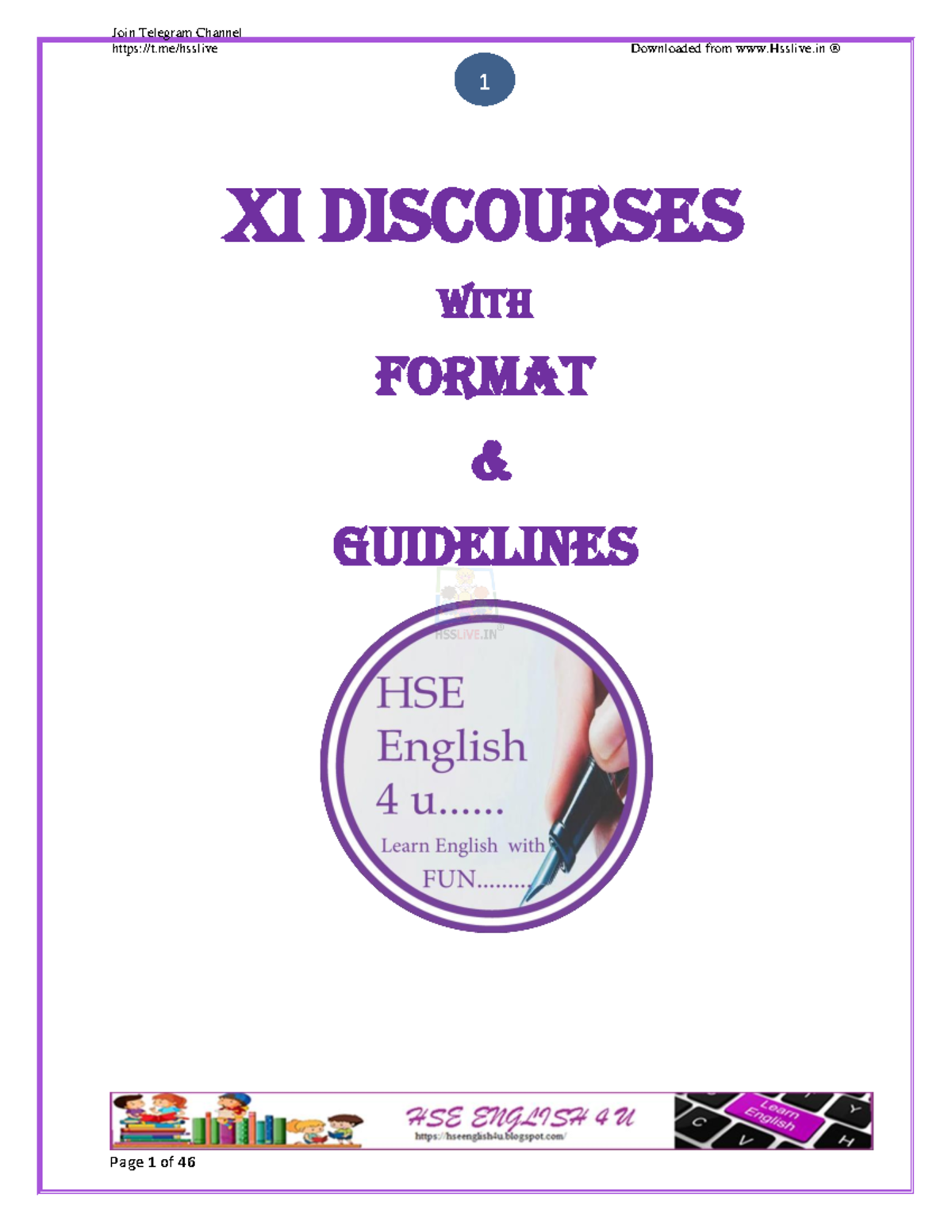 Hsslive xi part 1 english discourses example guidelines - 11 XI ...
