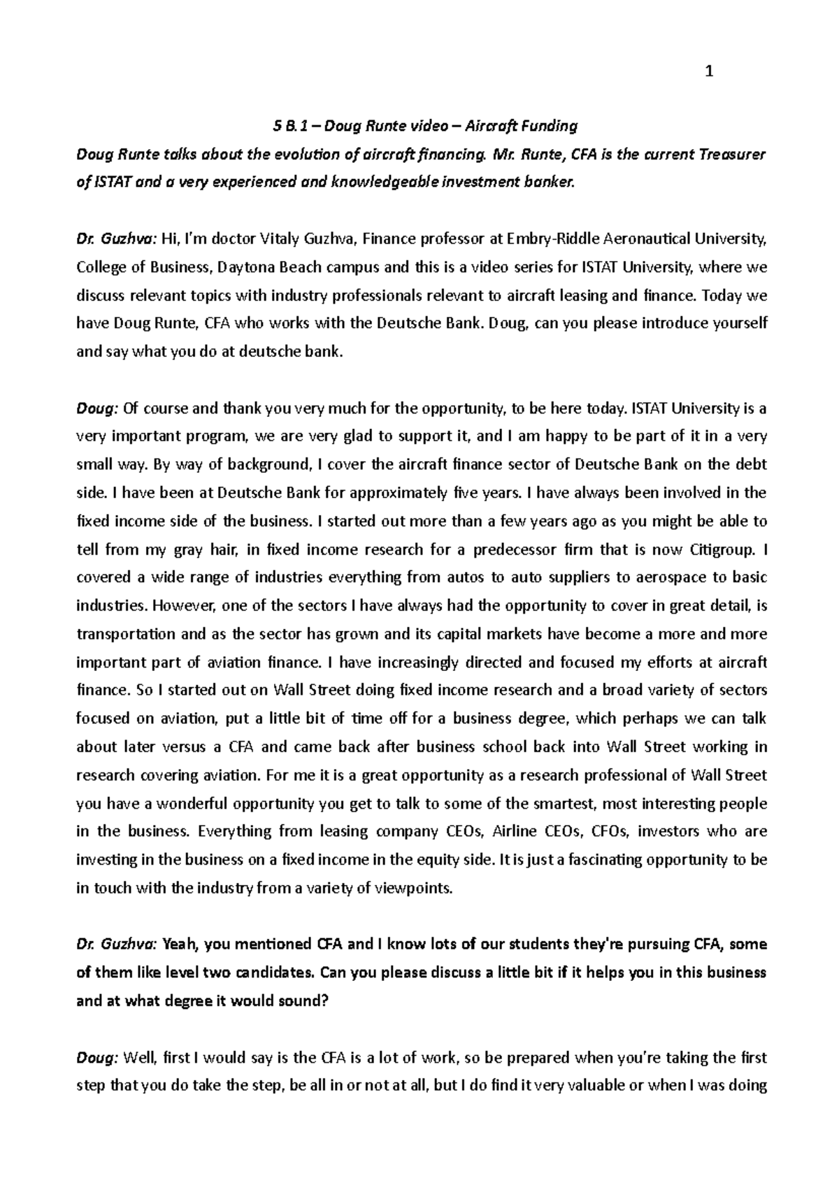 5 B.1 Doug Runte - video notes ISTAT on aircraft funding - 5 B – Doug ...