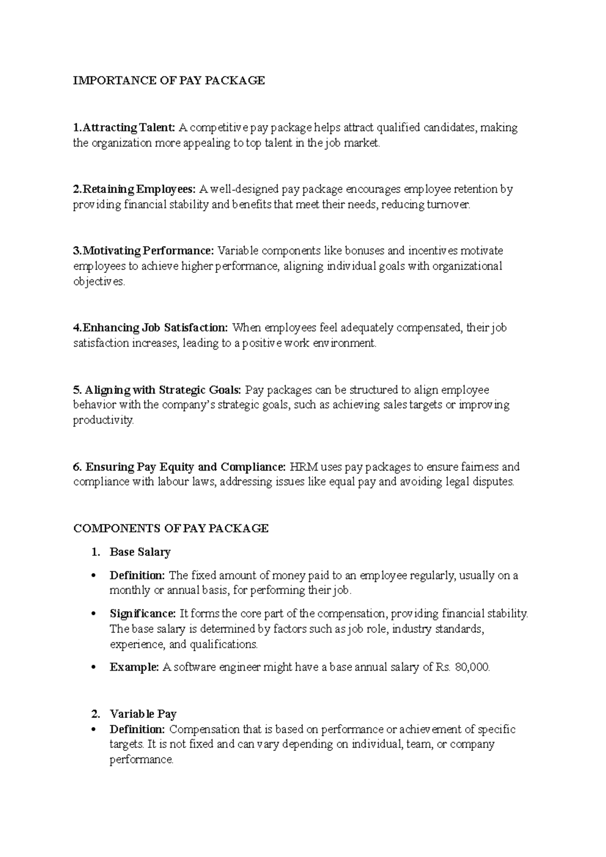 Pay Package - IMPORTANCE OF PAY PACKAGE 1 Talent: A competitive pay ...