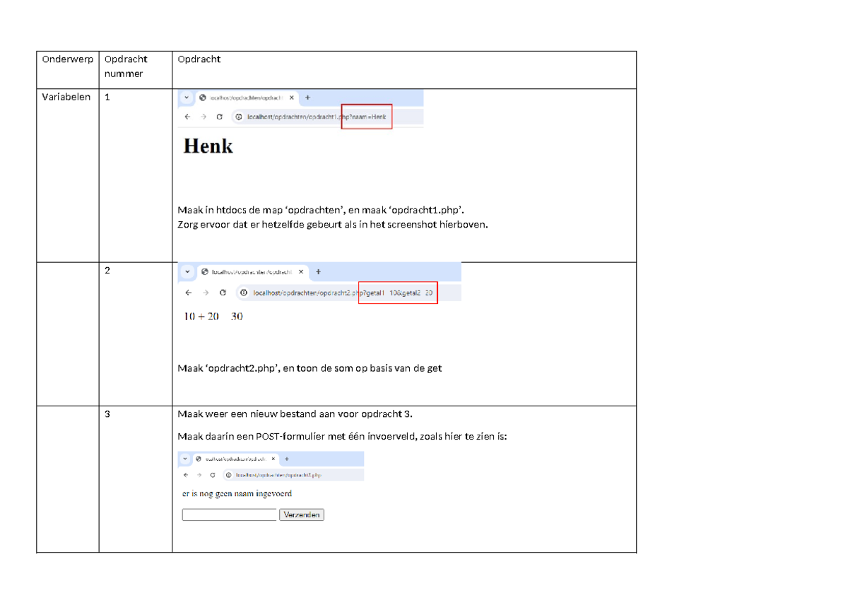 PHP opdrachten bij videos - Onderwerp Opdracht nummer Opdracht ...
