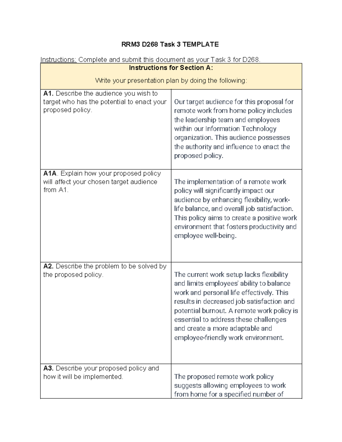 RRM3 D268 Task 3 - Instructions for Section A: Write your presentation ...