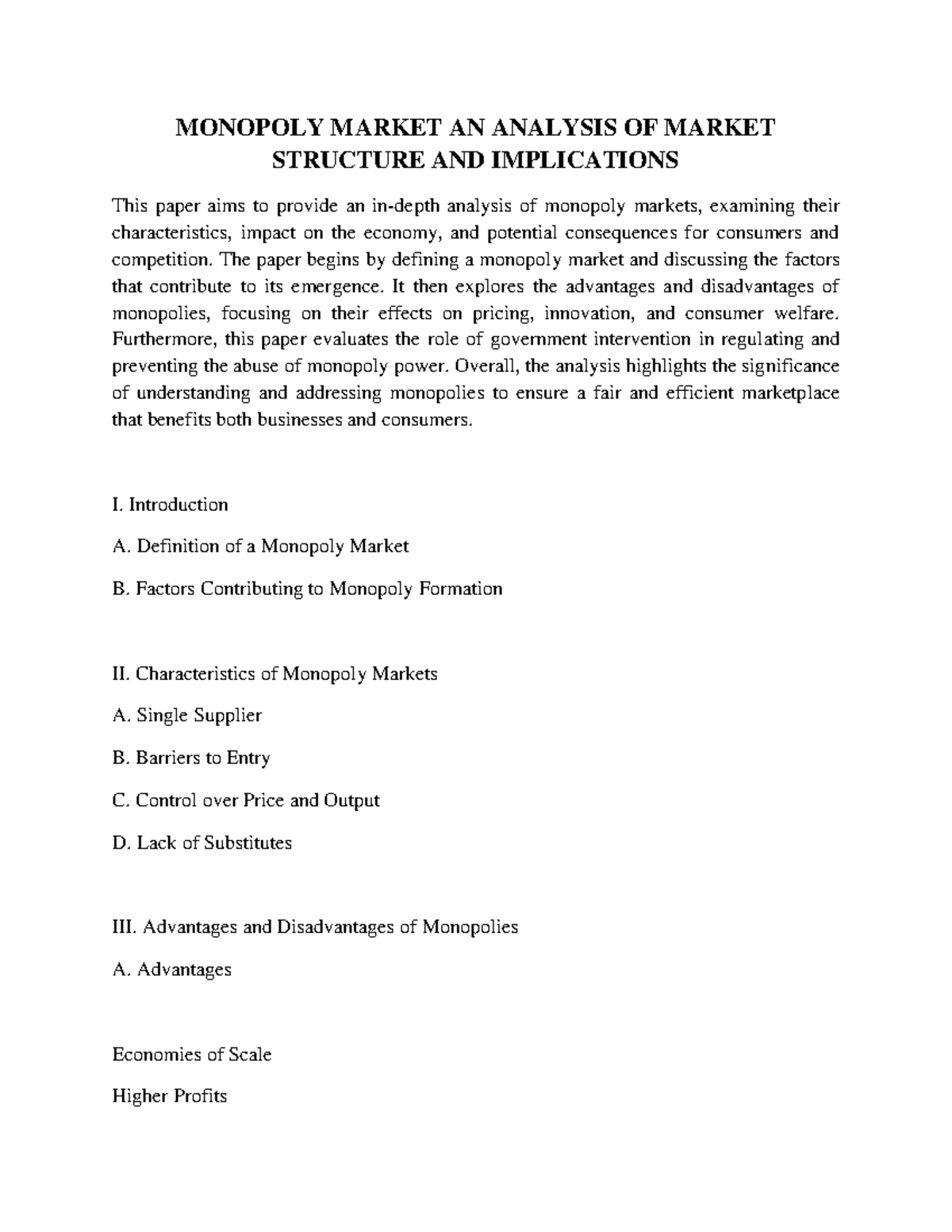 Monopoly Market AN Analysis OF Market Structure AND Implications ...