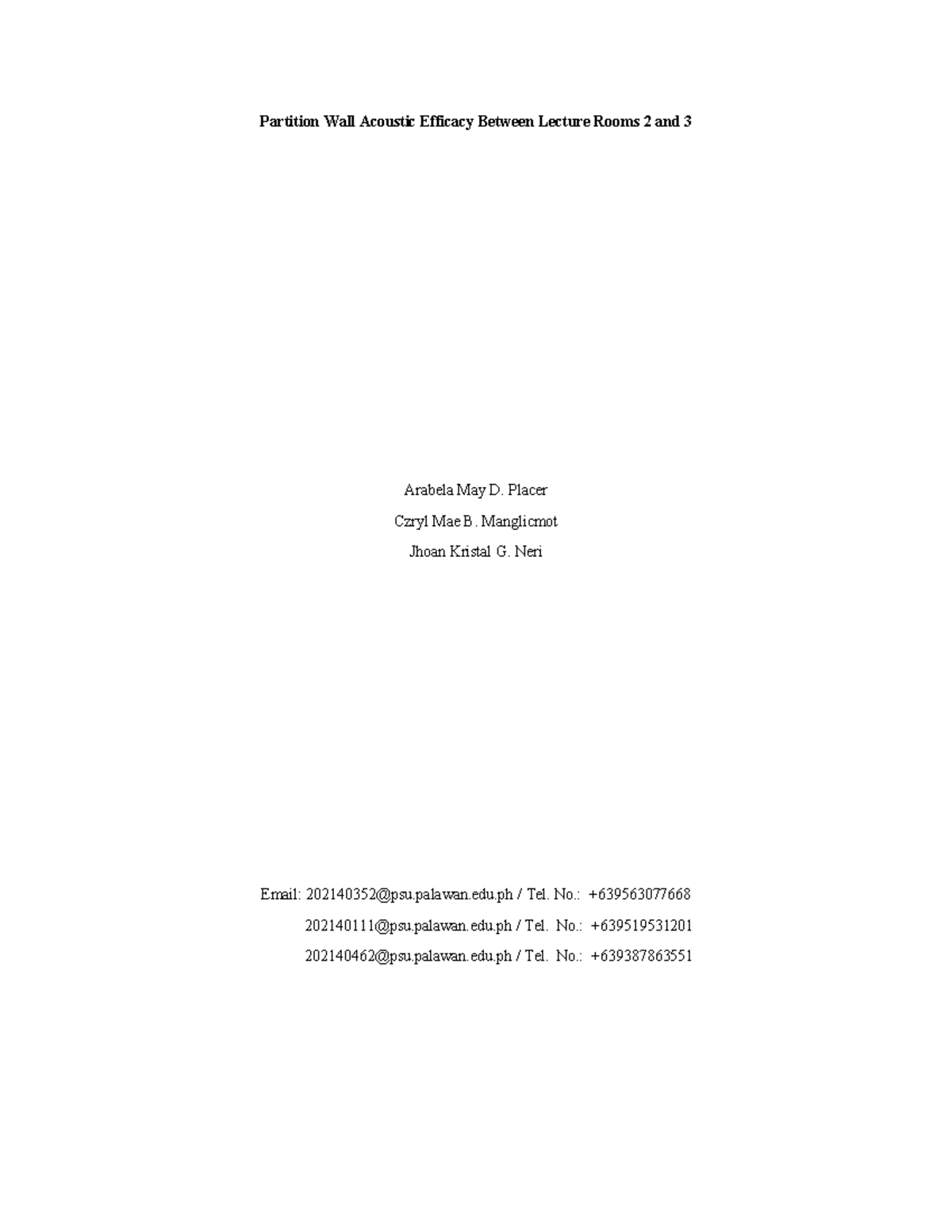 Group 1 Midterm Research Paper - Partition Wall Acoustic Efficacy ...