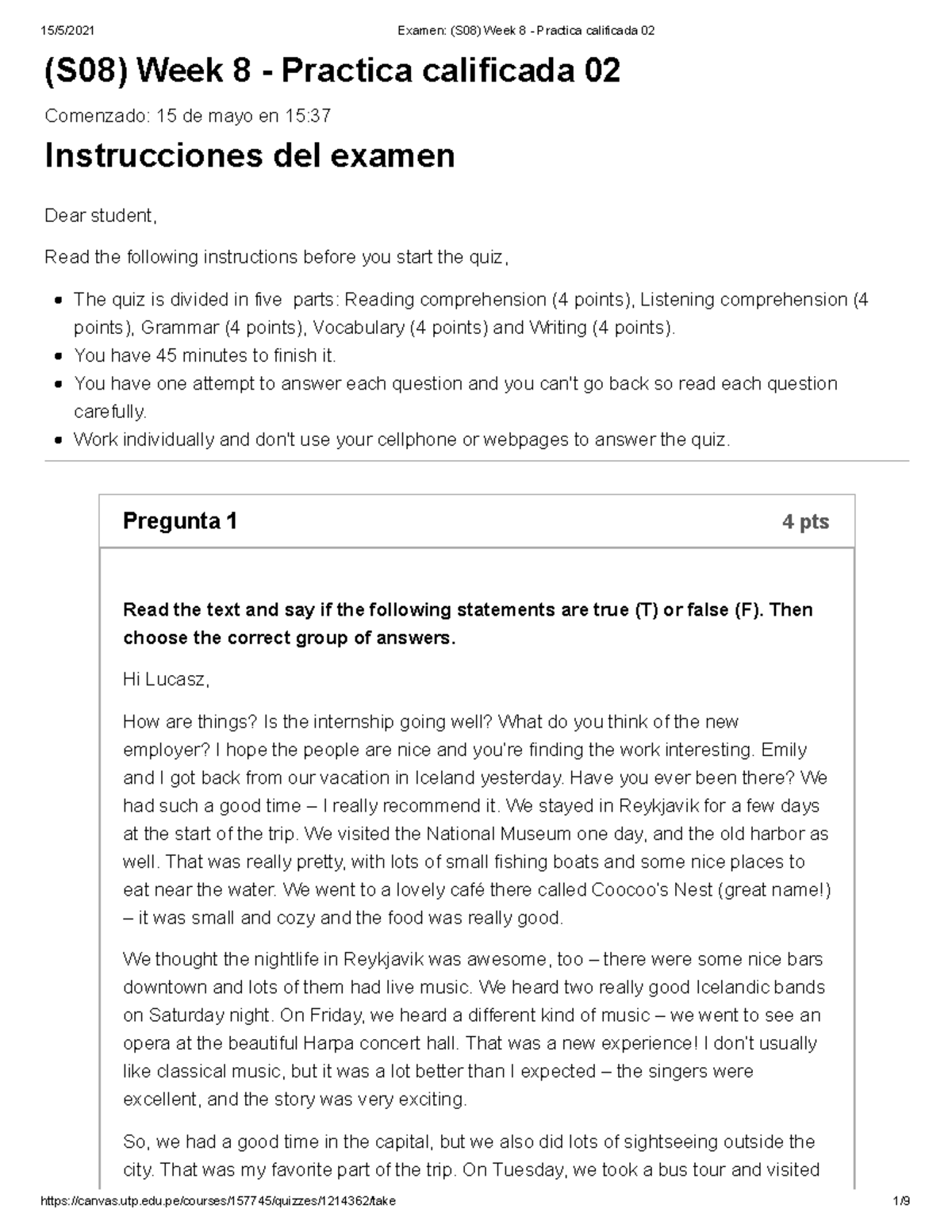 Examen (S08) Week 8 - Practica calificada 02 - Ingles I - UTP - Studocu