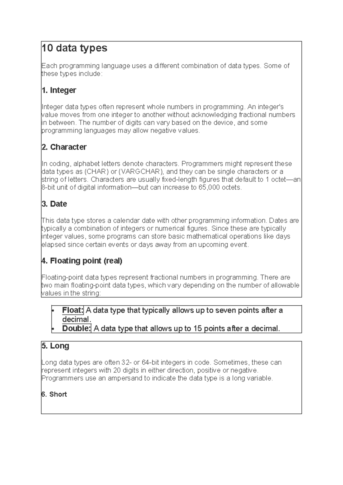10 data types - 10 data types Each programming language uses a different combination of data ...