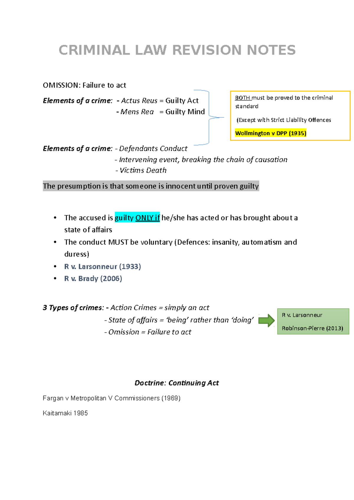 Criminal LAW Revision Notes - CRIMINAL LAW REVISION NOTES OMISSION ...