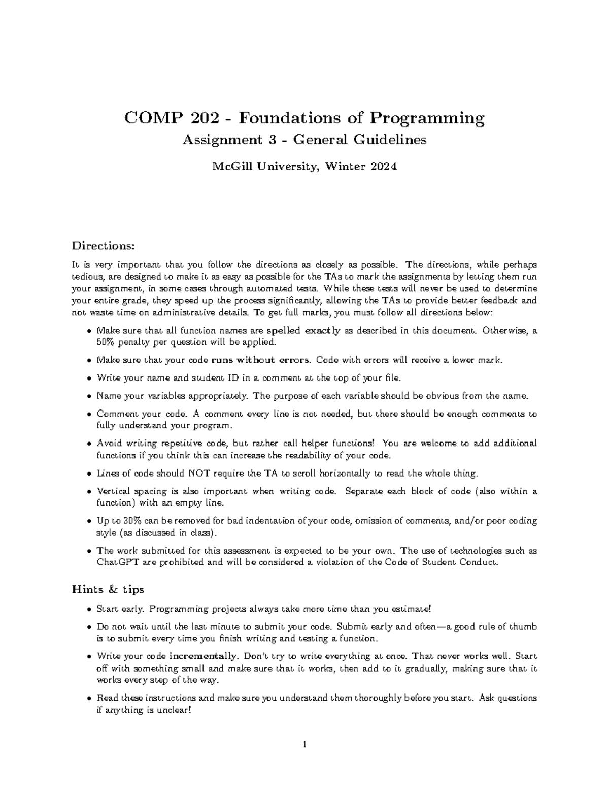 COMP202 Win24 A3 Guidelines - COMP 202 - Foundations of Programming Assignment 3 - General - Studocu