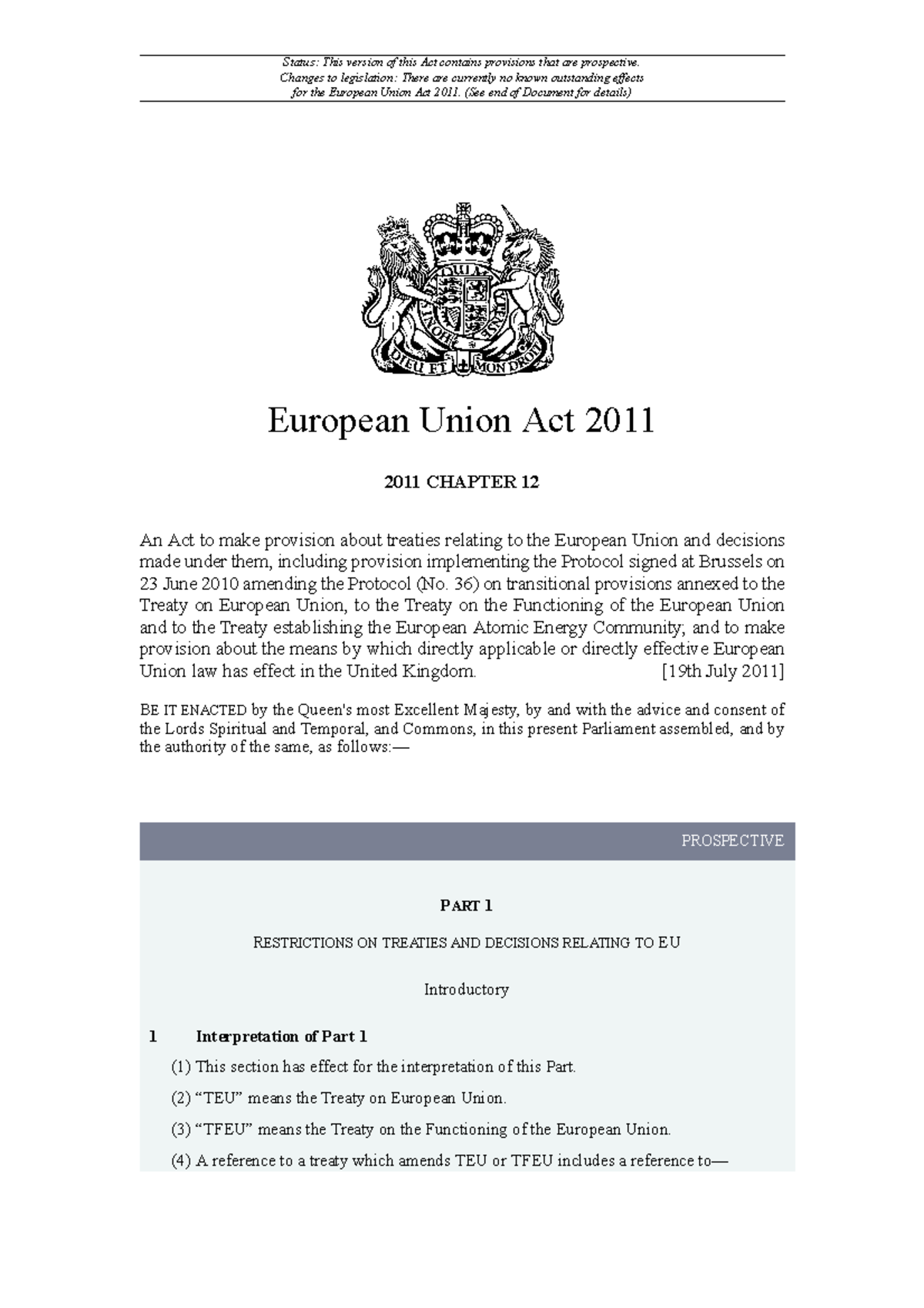 European Union Act 2011 - Status: This version of this Act contains ...