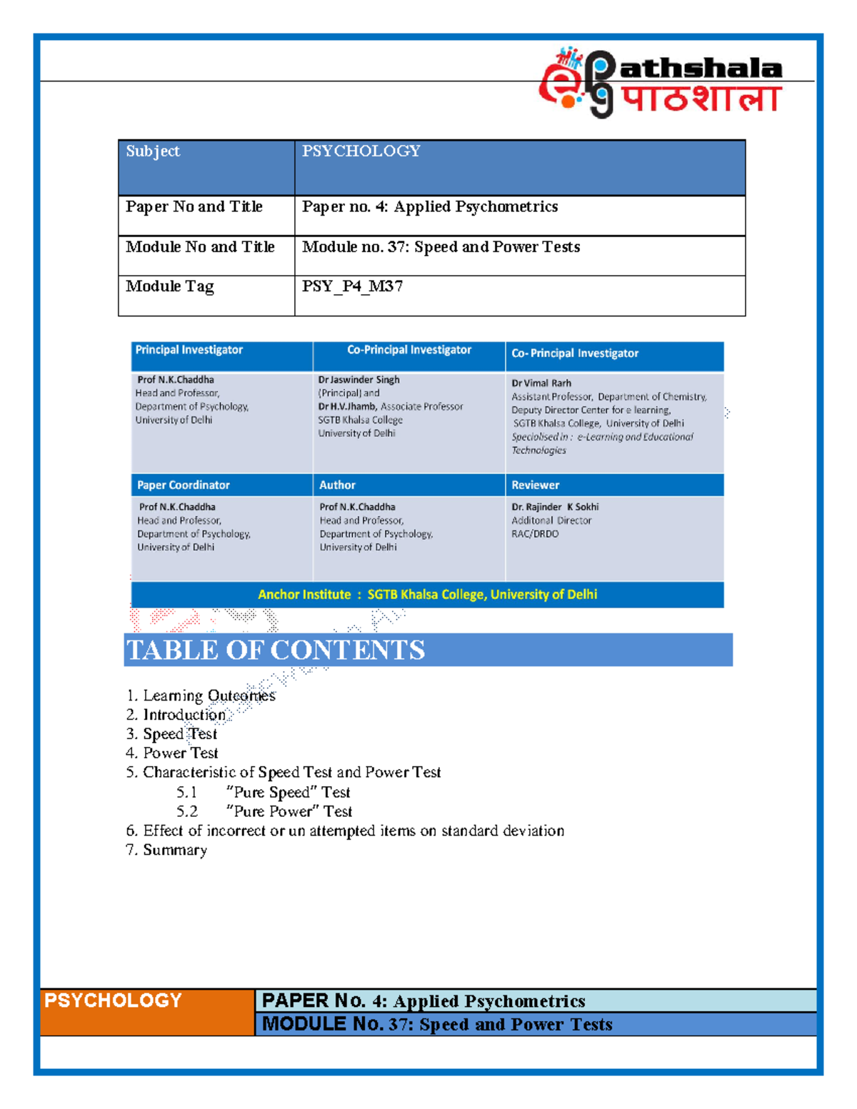 Speed and Power Tests - PSYCHOLOGY PAPER No. 4: Applied Psychometrics ...