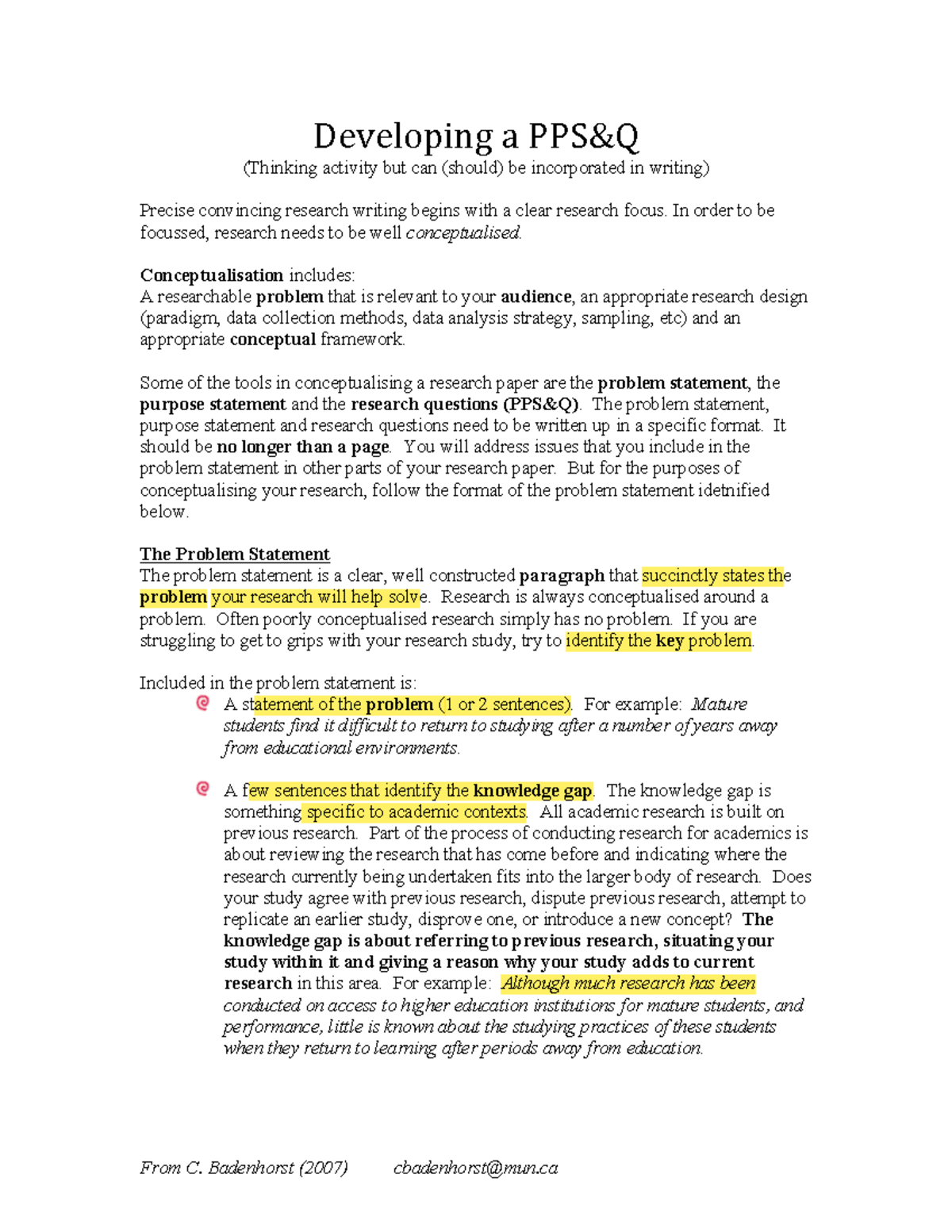 Developing a ppsq 1 - Developing a PPS&Q (Thinking activity but can ...