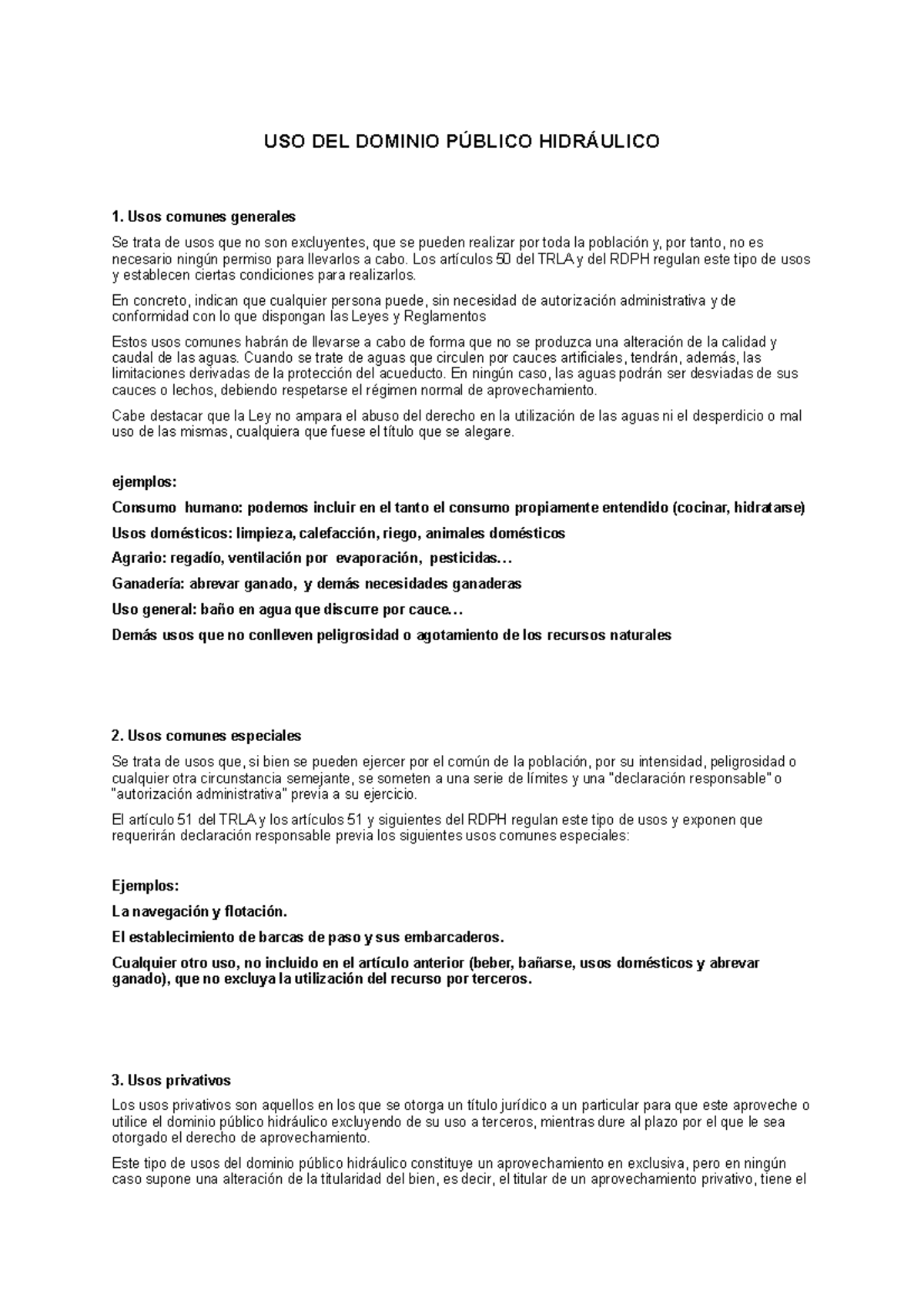 Informe usos de las aguas de dominio público - USO DEL DOMINIO PÚBLICO HIDRÁULICO Usos comunes ...
