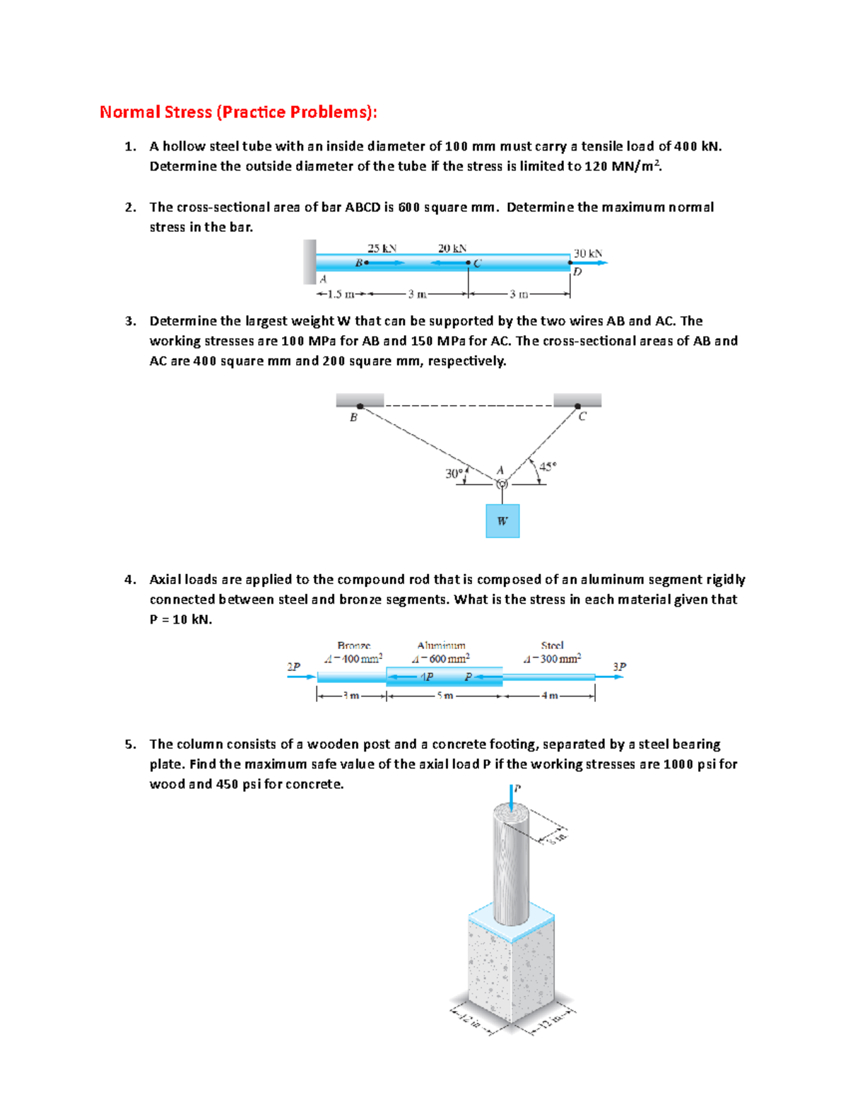 AE2 Normal Stress Practice Problems - Normal Stress (Practice Problems ...