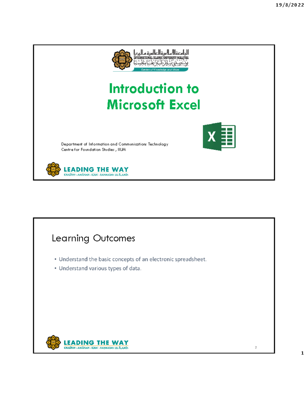 Intro to Excel - Department of Information and Communications ...