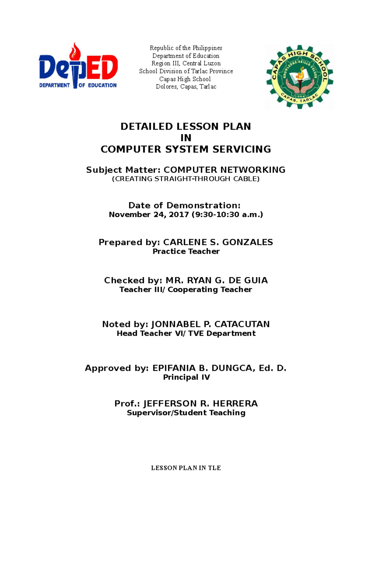 Detailed Lesson PLAN IN Computer System - Republic of the Philippines ...