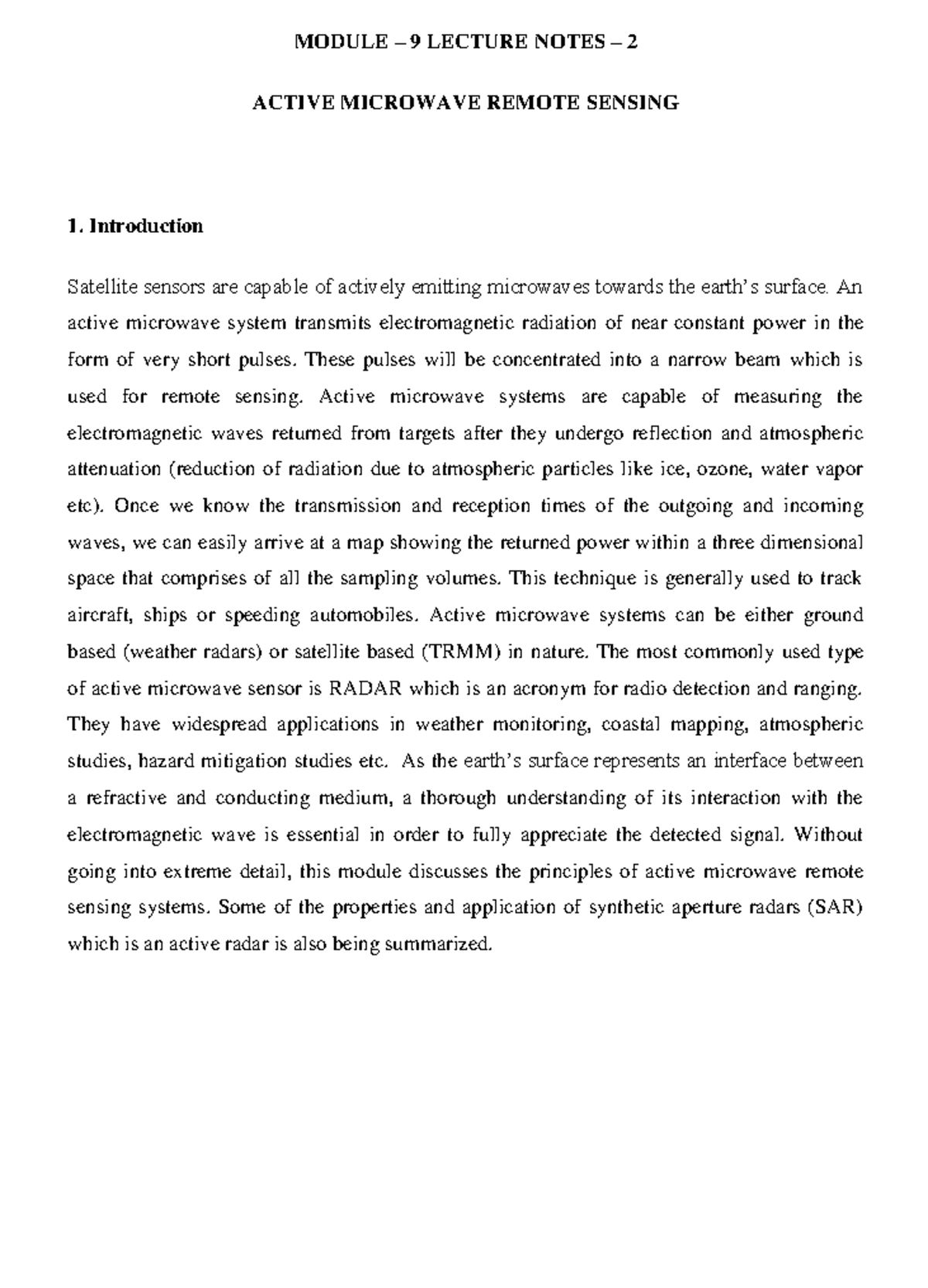 Lecture 38 - Remote Sensing - MODULE – 9 LECTURE NOTES – 2 ACTIVE ...