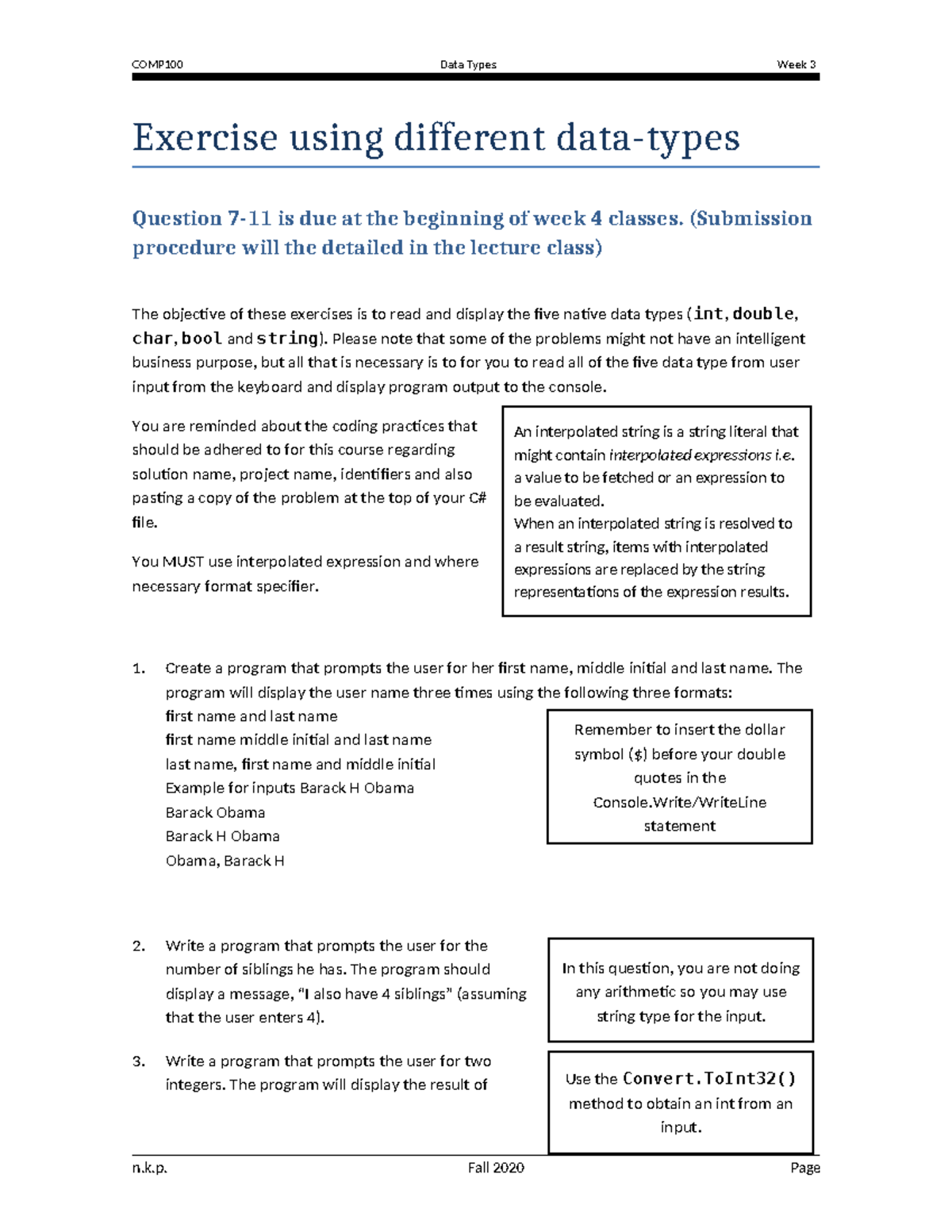 LAB 1 DATA Types - IMP - Exercise using different data-types Question 7 ...