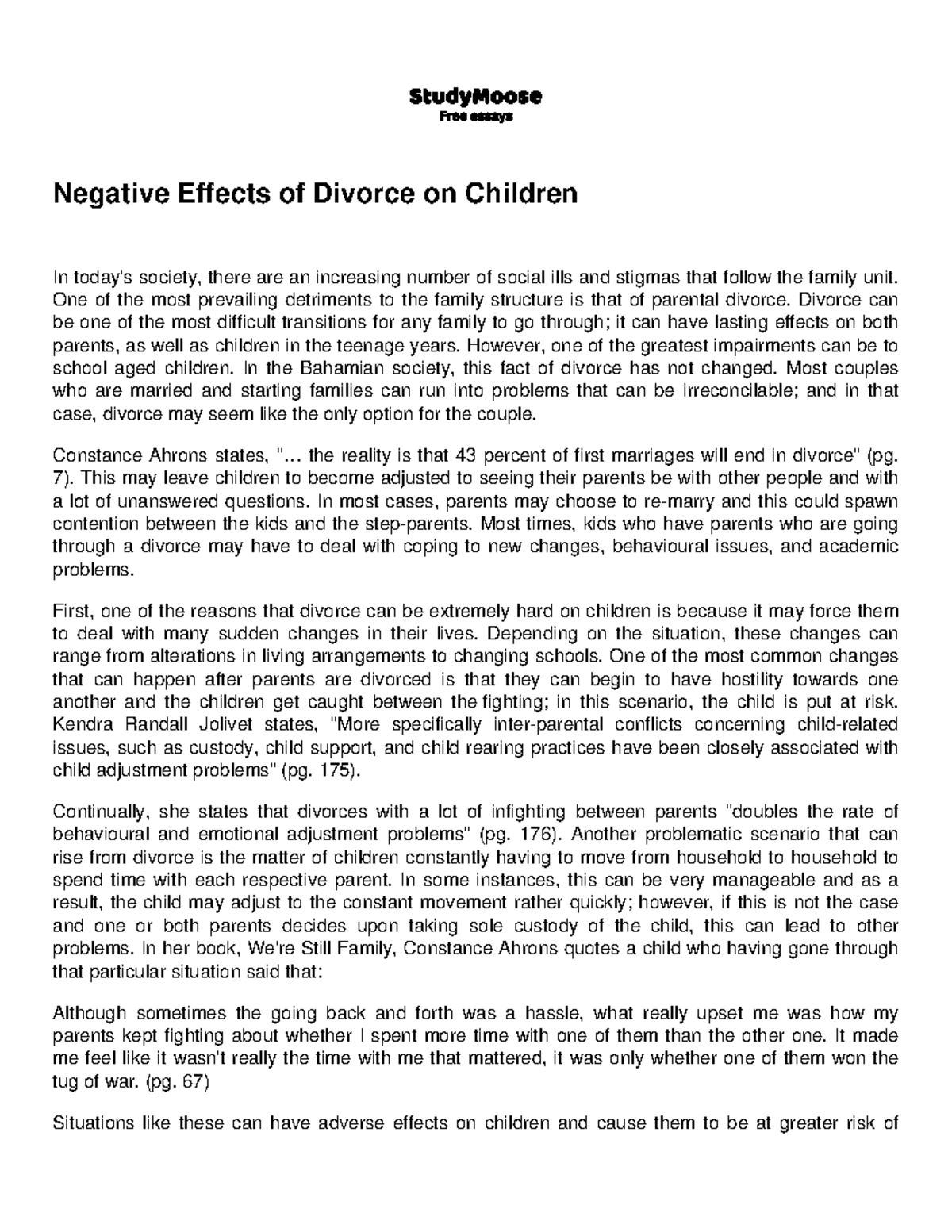 Negative Effects of Divorce on Children - One of the most prevailing ...