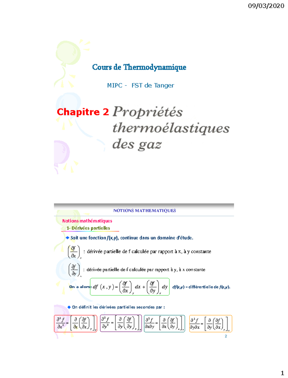 Chapitre 2 - proprètès thérmoélastiques d'un gaz - Cours de ...