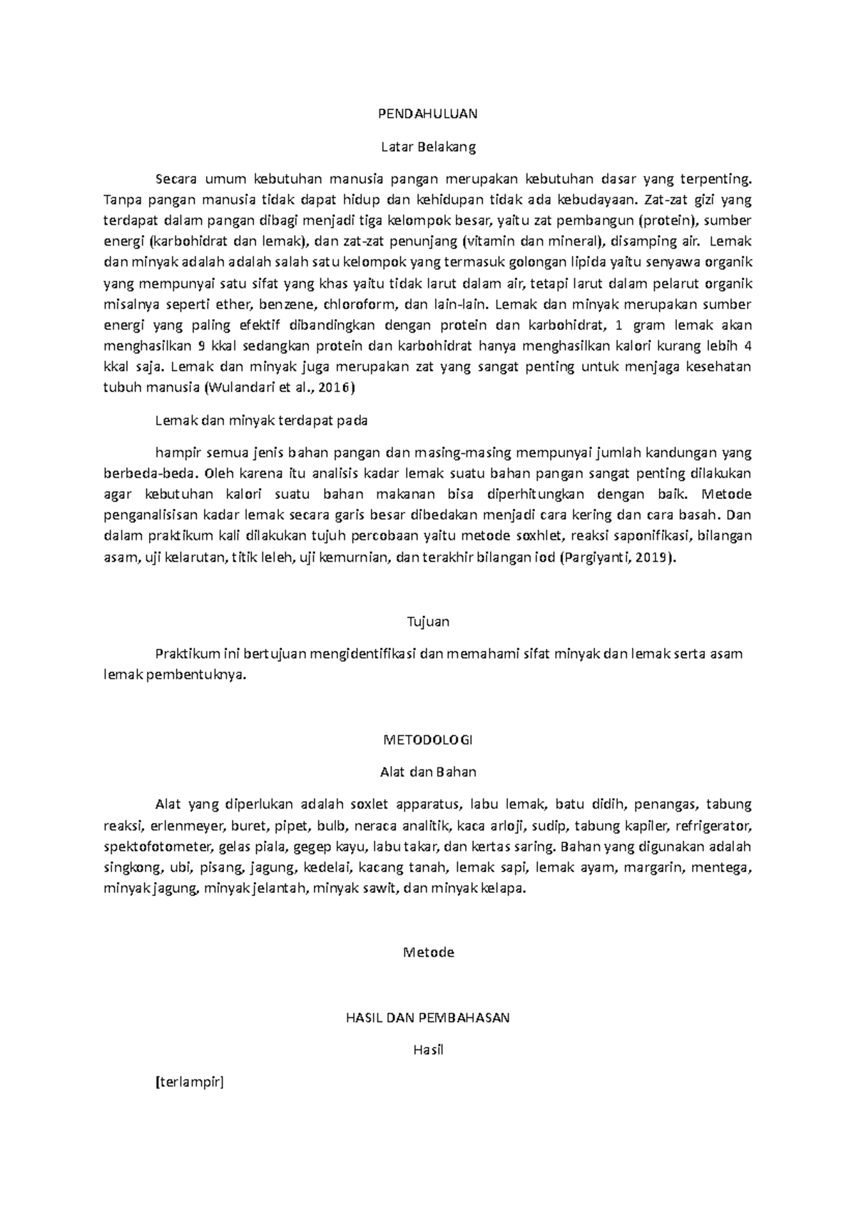 Laprak ABA Kadar Lemak - aaaaaaaa - PENDAHULUAN Latar Belakang Secara ...