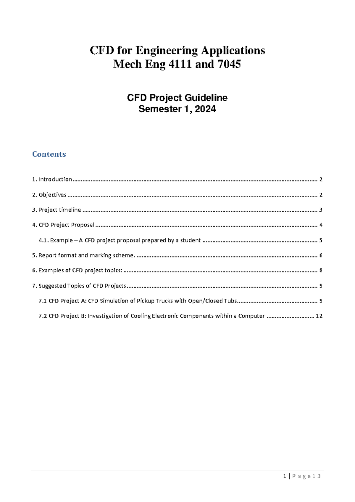Project outline 2024 - CFD - CFD for Engineering Applications ...