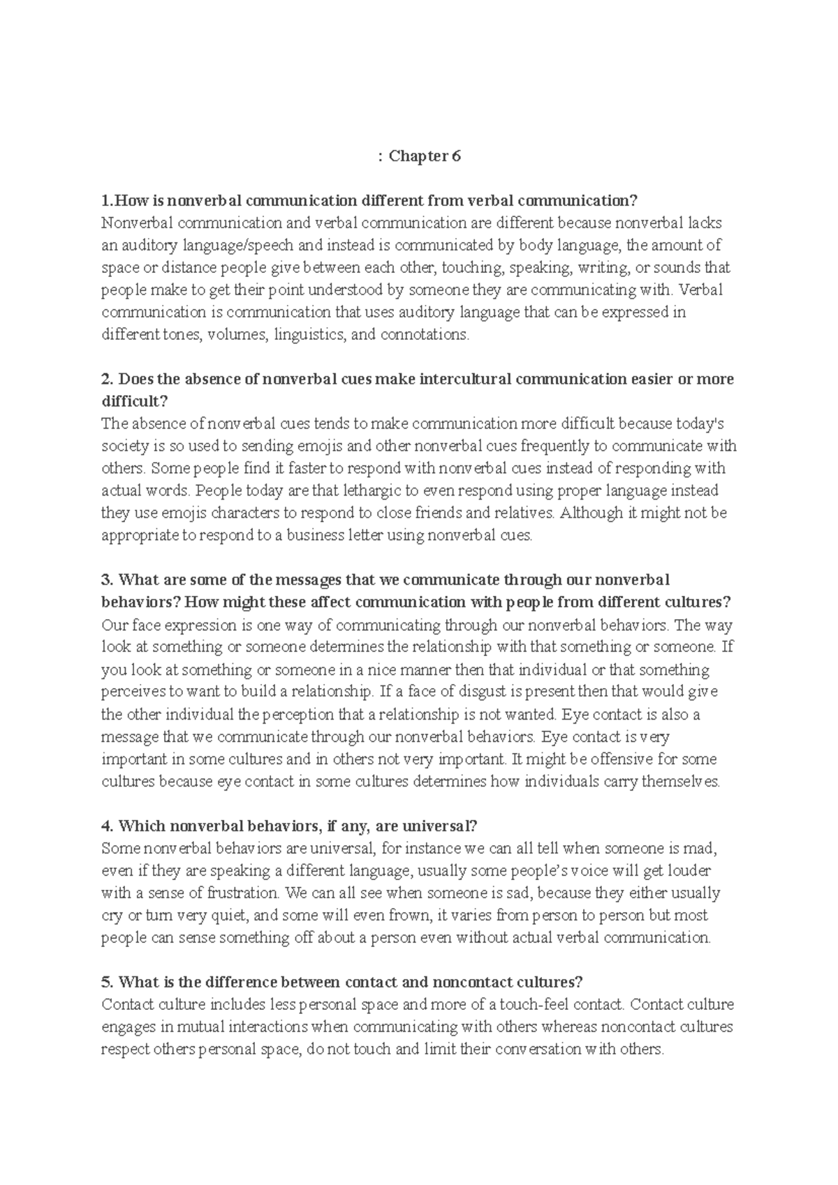 Chap 6-2 - answer case - : Chapter 6 1 is nonverbal communication ...