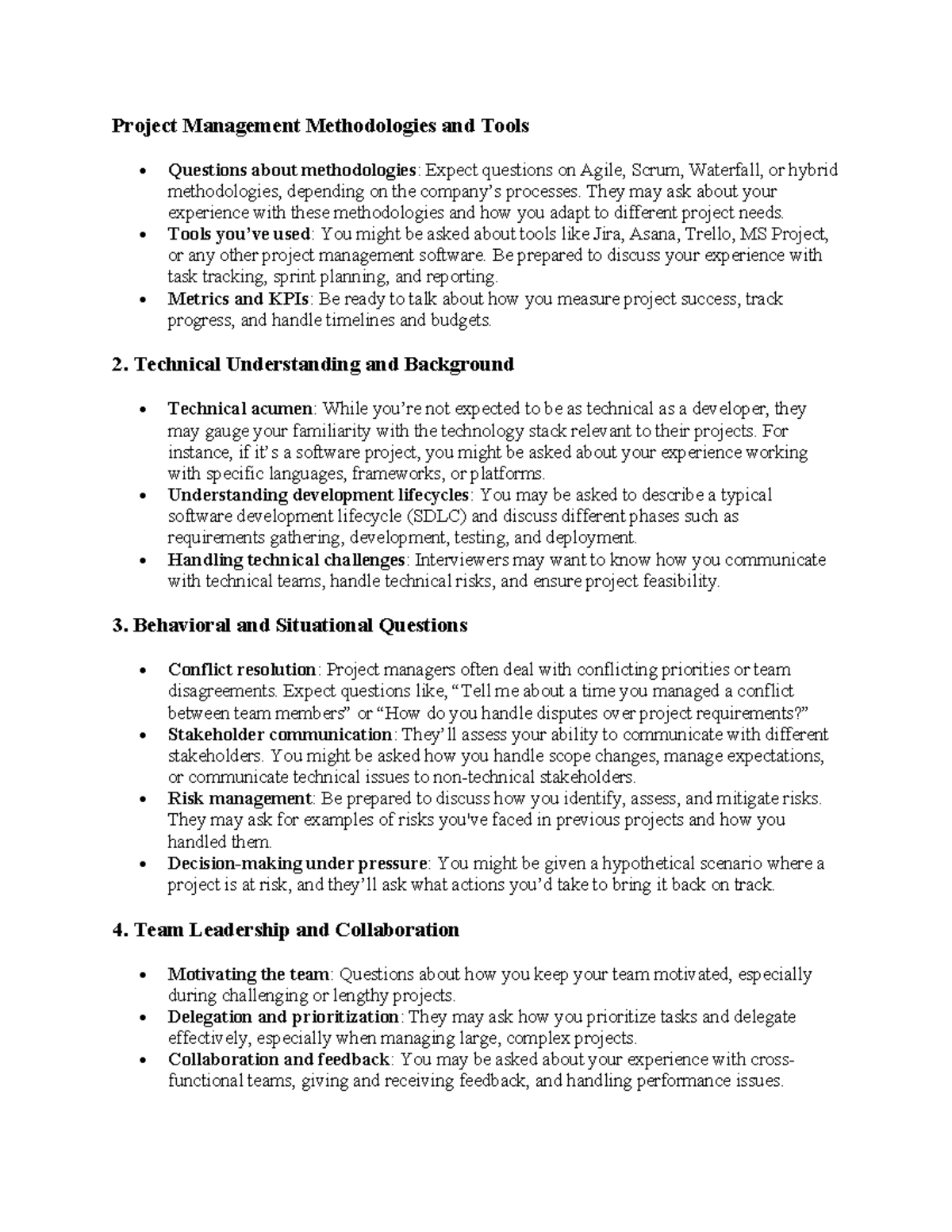 Tech int - Project Management Important - Project Management ...