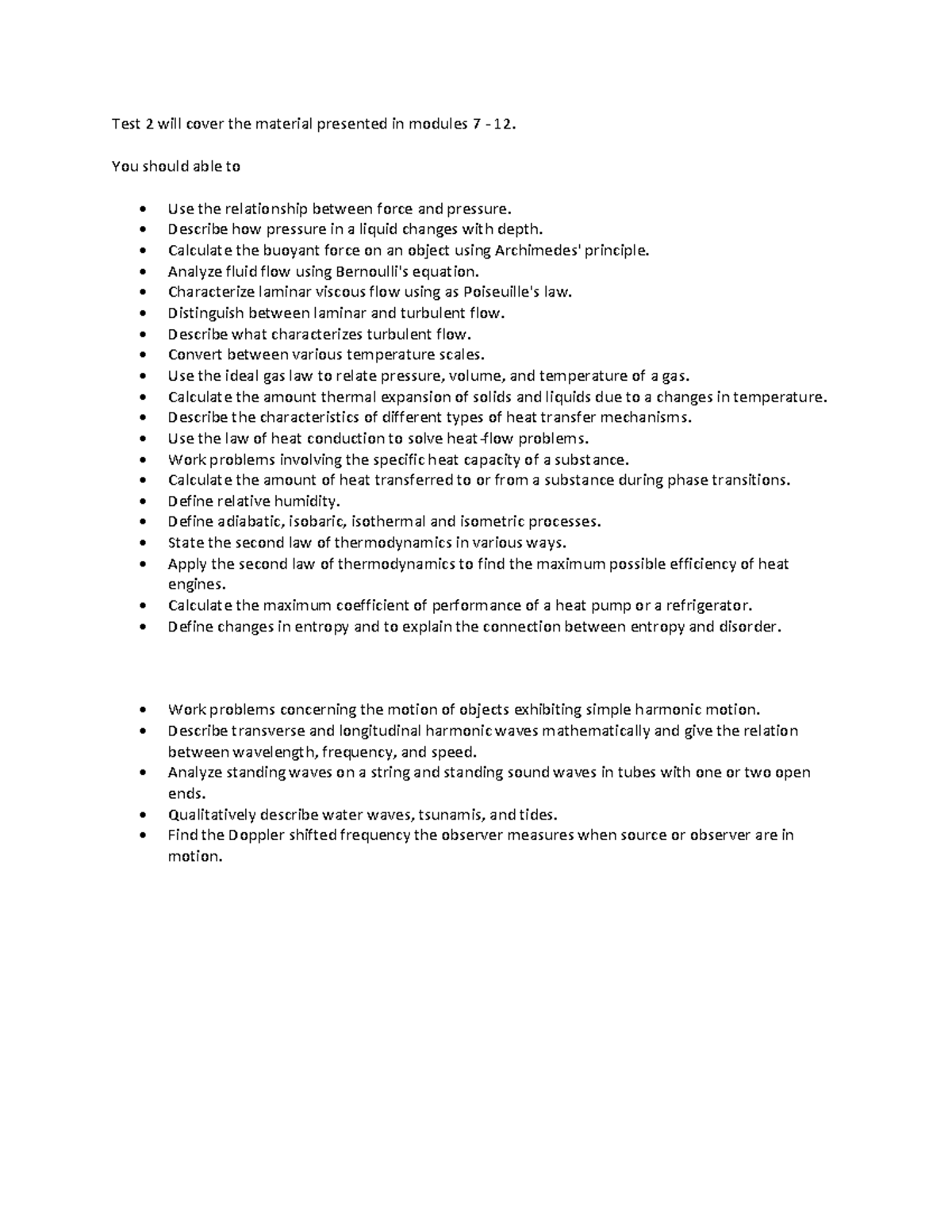 Test 2 Study Guide - Test 2 will cover the material presented in ...