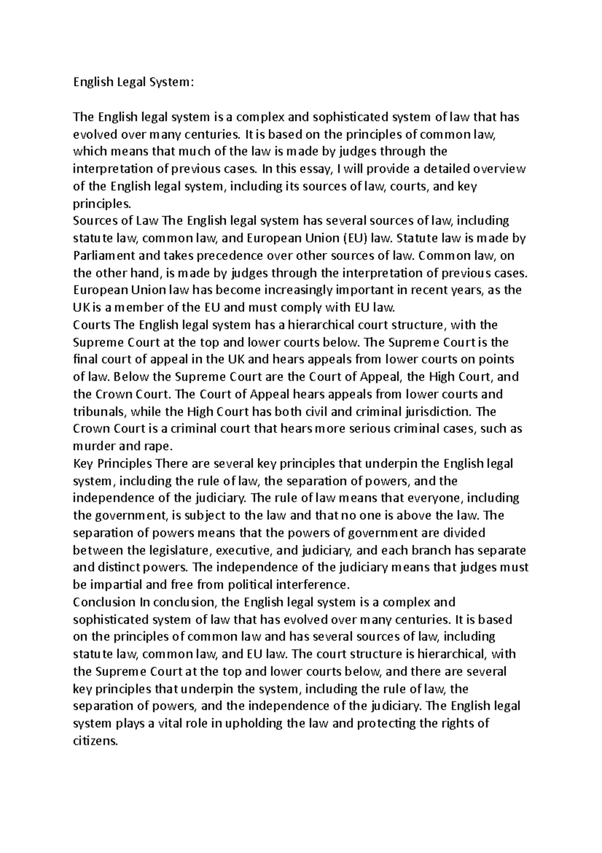 English Legal System - English Legal System: The English legal system ...