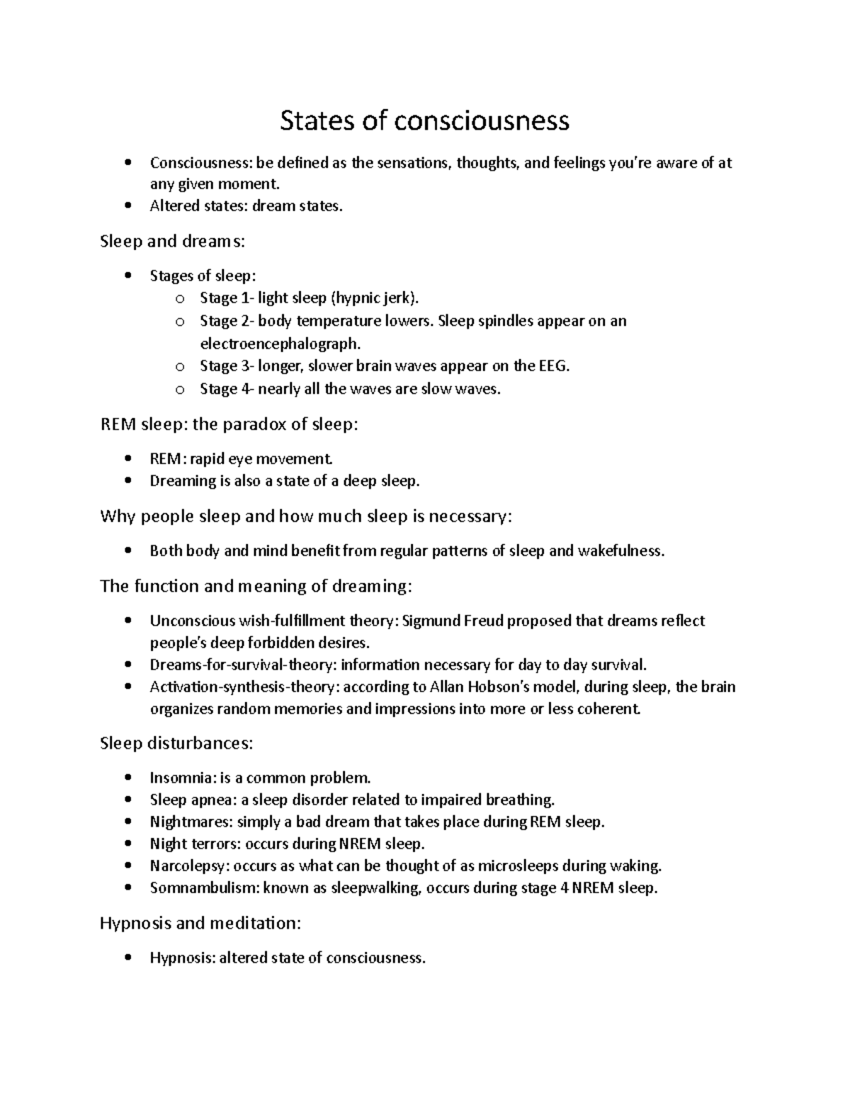 States of consciousness - Altered states: dream states. Sleep and ...