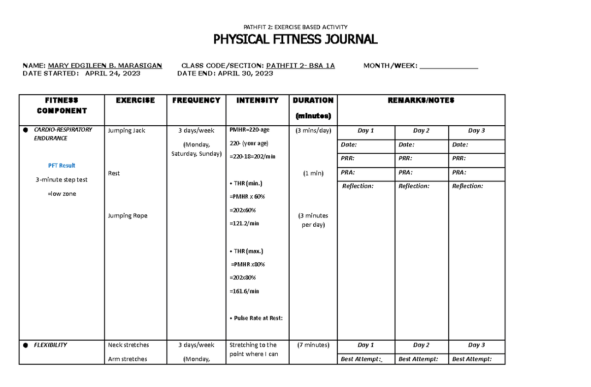 April 7-9 Physical Fitness Journal Final Format - PHYSICAL FITNESS ...
