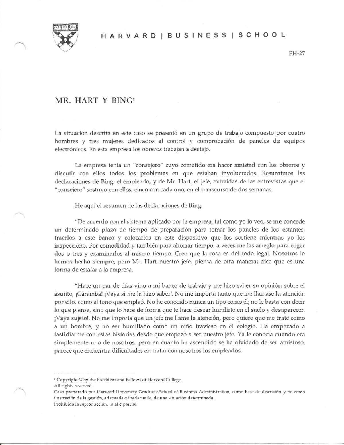 MR. HART Y BING - Primera actividad - psicologia organizacional - Studocu