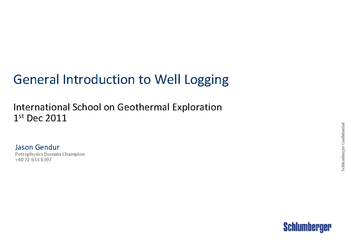 Gendur Well Logging - well log - International School on Geothermal ...